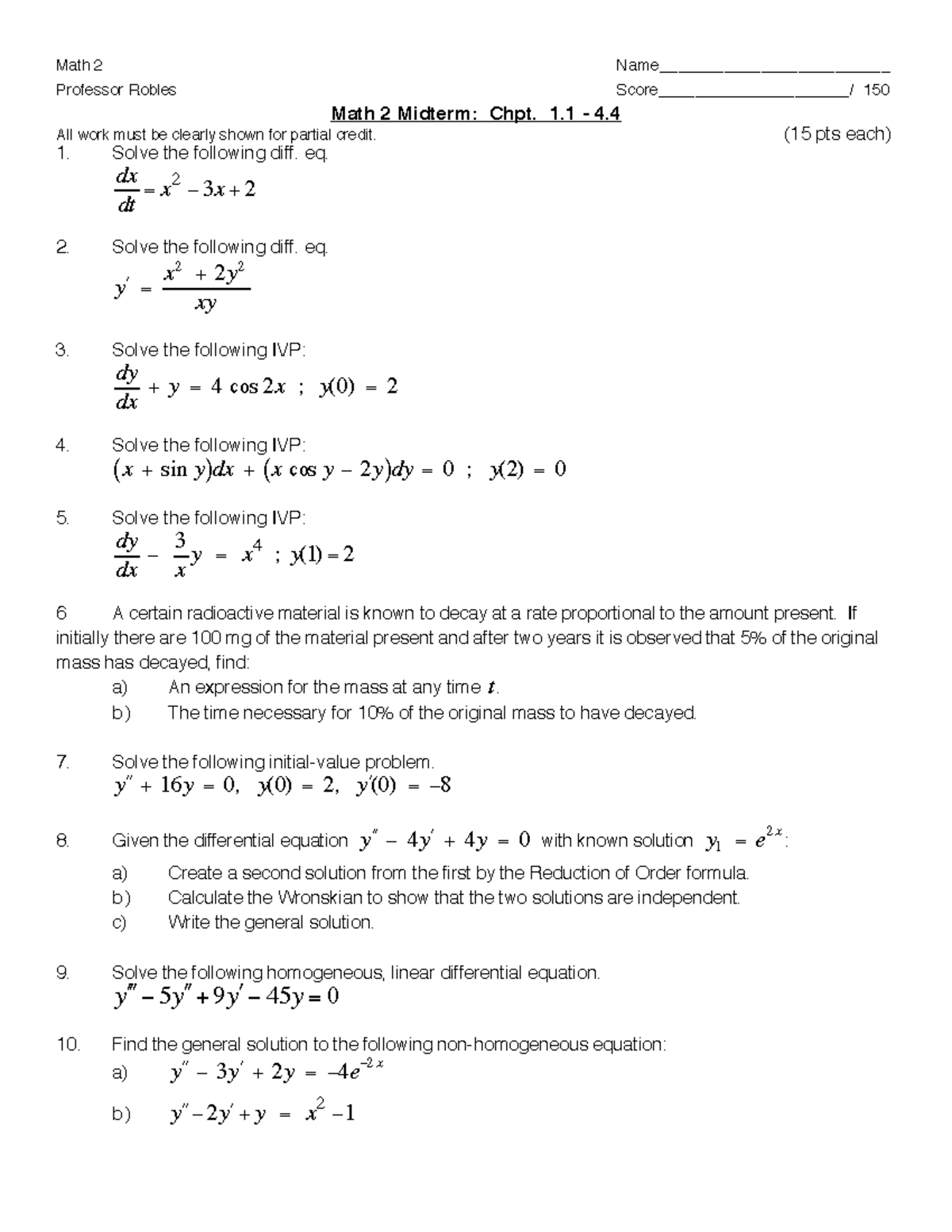 Math 2 Midterm(Take Home) - MAT 3 - Studocu