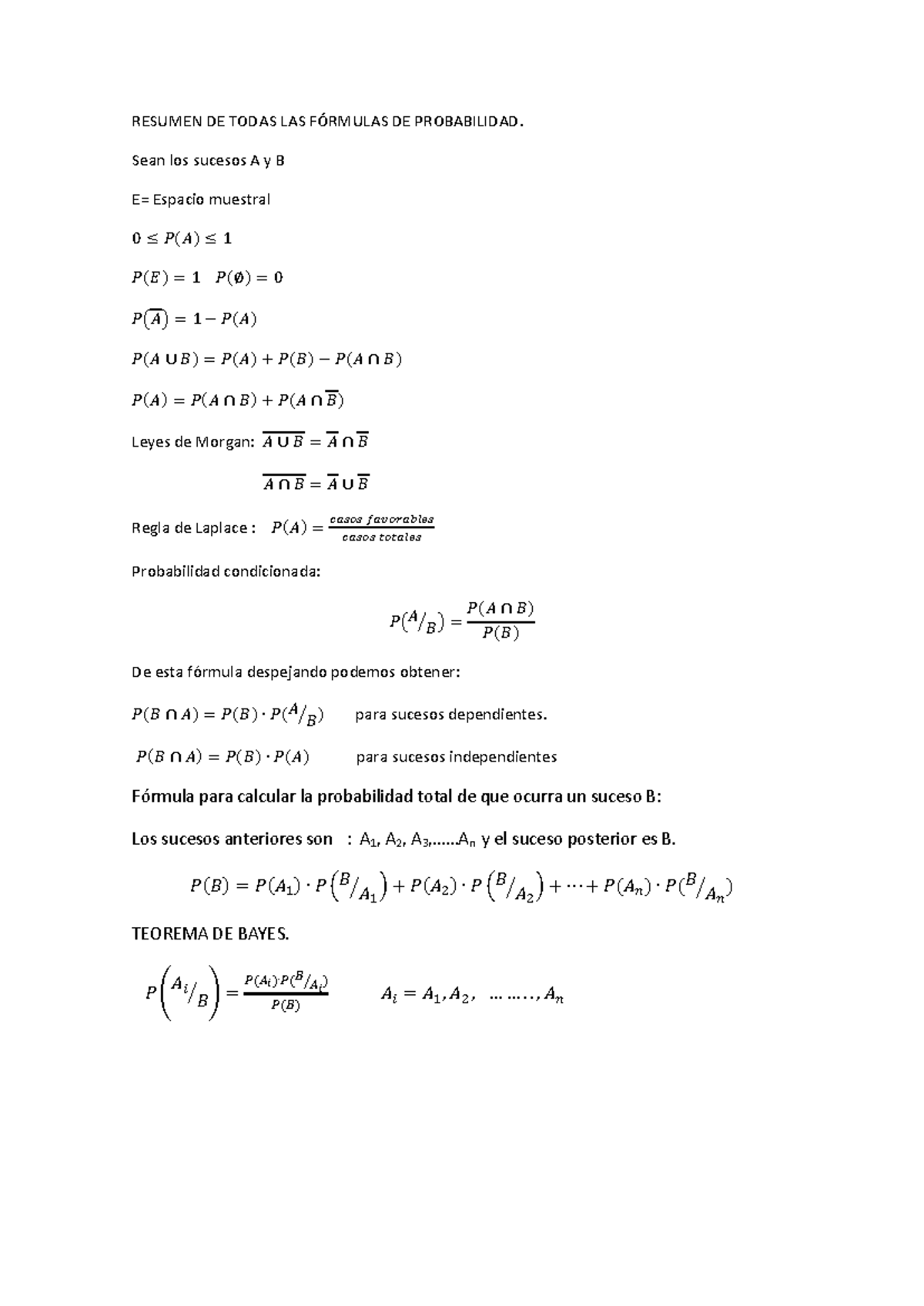 Formulas probabilidad - RESUMEN DE TODAS LAS FÓRMULAS DE PROBABILIDAD ...