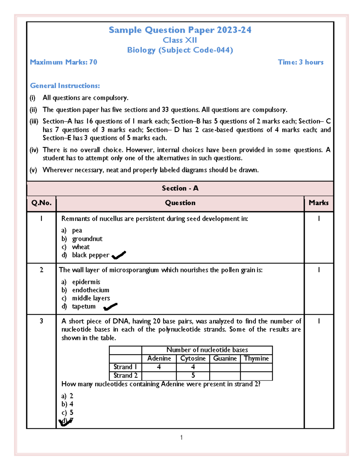 Biology-SQP - dash - 1 Sample Question Paper 2023- 24 Class XII Biology ...