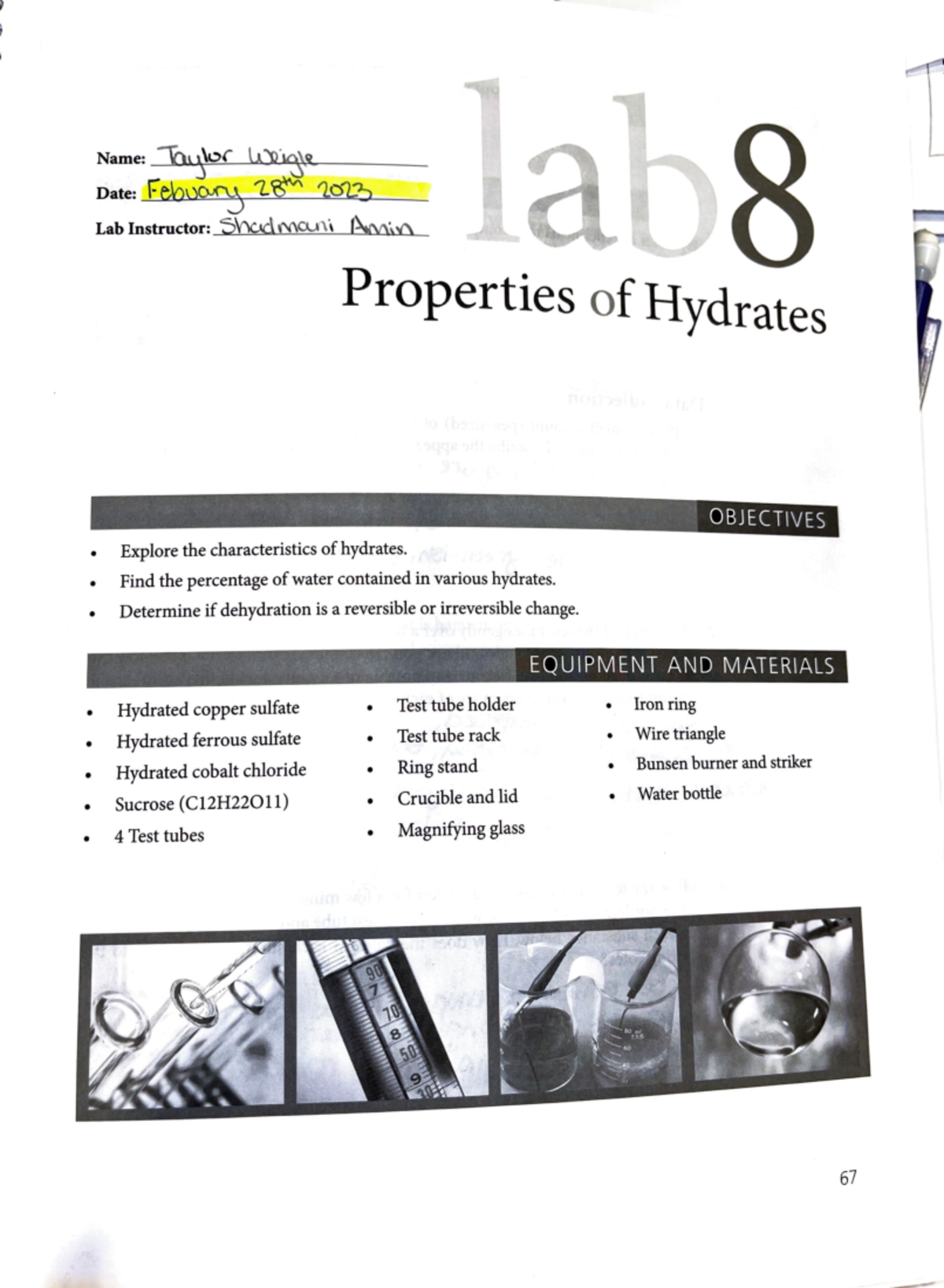 Hydrates - Name: .\ ~ C> C u)> ·~ Date: Fe\a ) ~ 1- 1,0:1-.":l Lab ...