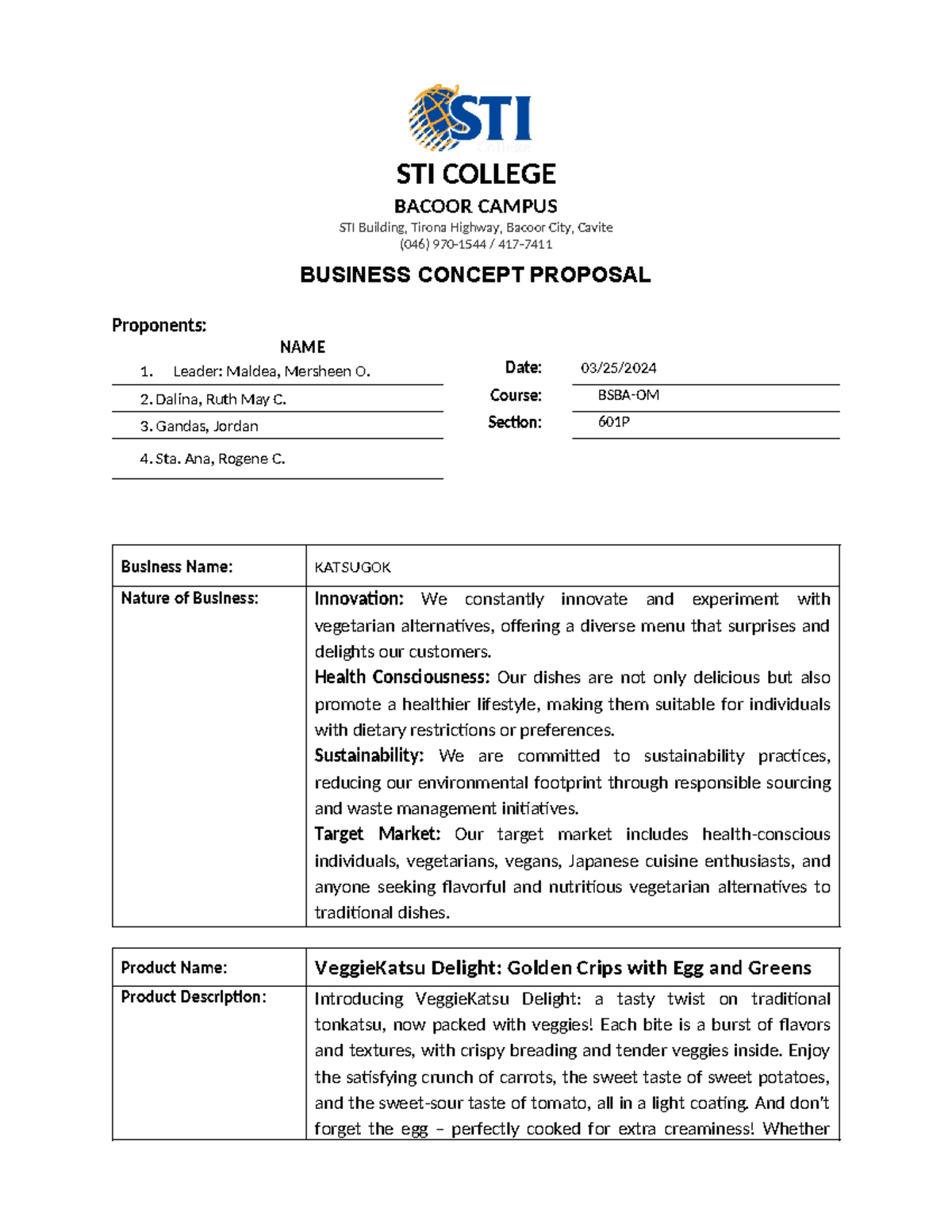Business Concept Proposal Merge - STI COLLEGE BACOOR CAMPUS STI ...