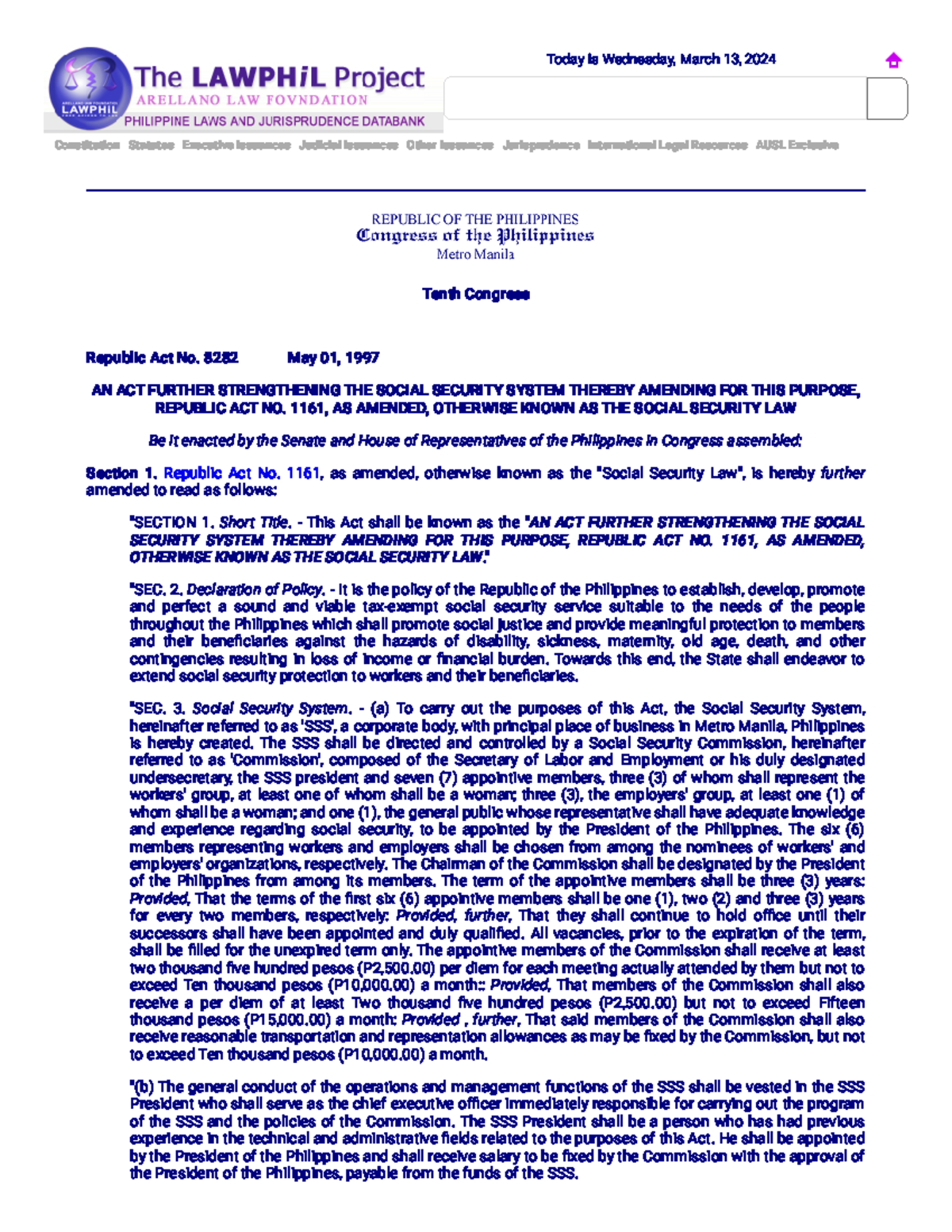 11. SSS Law [R.A. 8282] - Constitution Statutes Executive Issuances ...