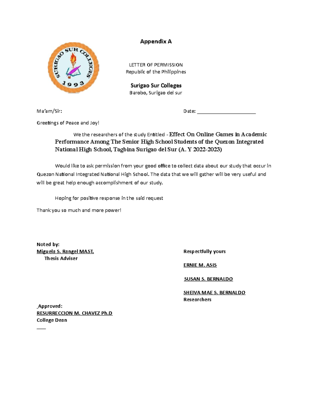 Appendix A - good - Appendix A LETTER OF PERMISSION Republic of the ...