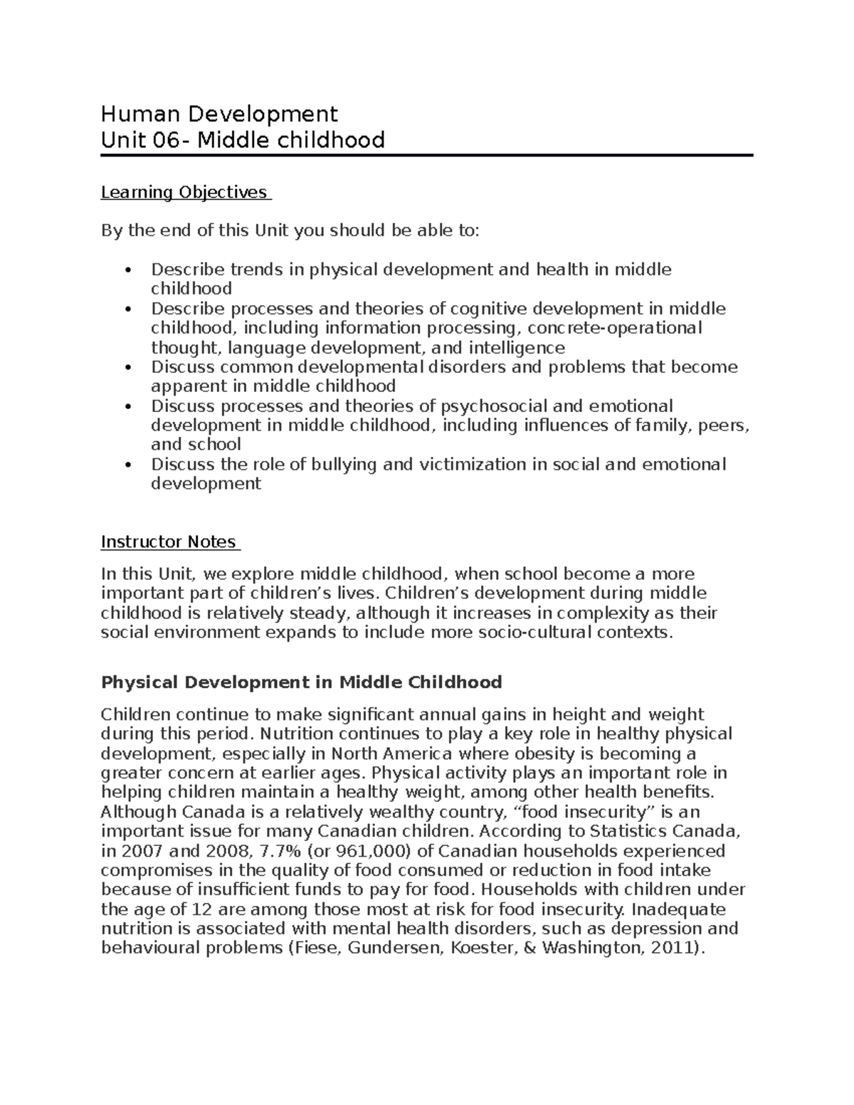 Human Development Unit 06 - Children’s development during middle ...