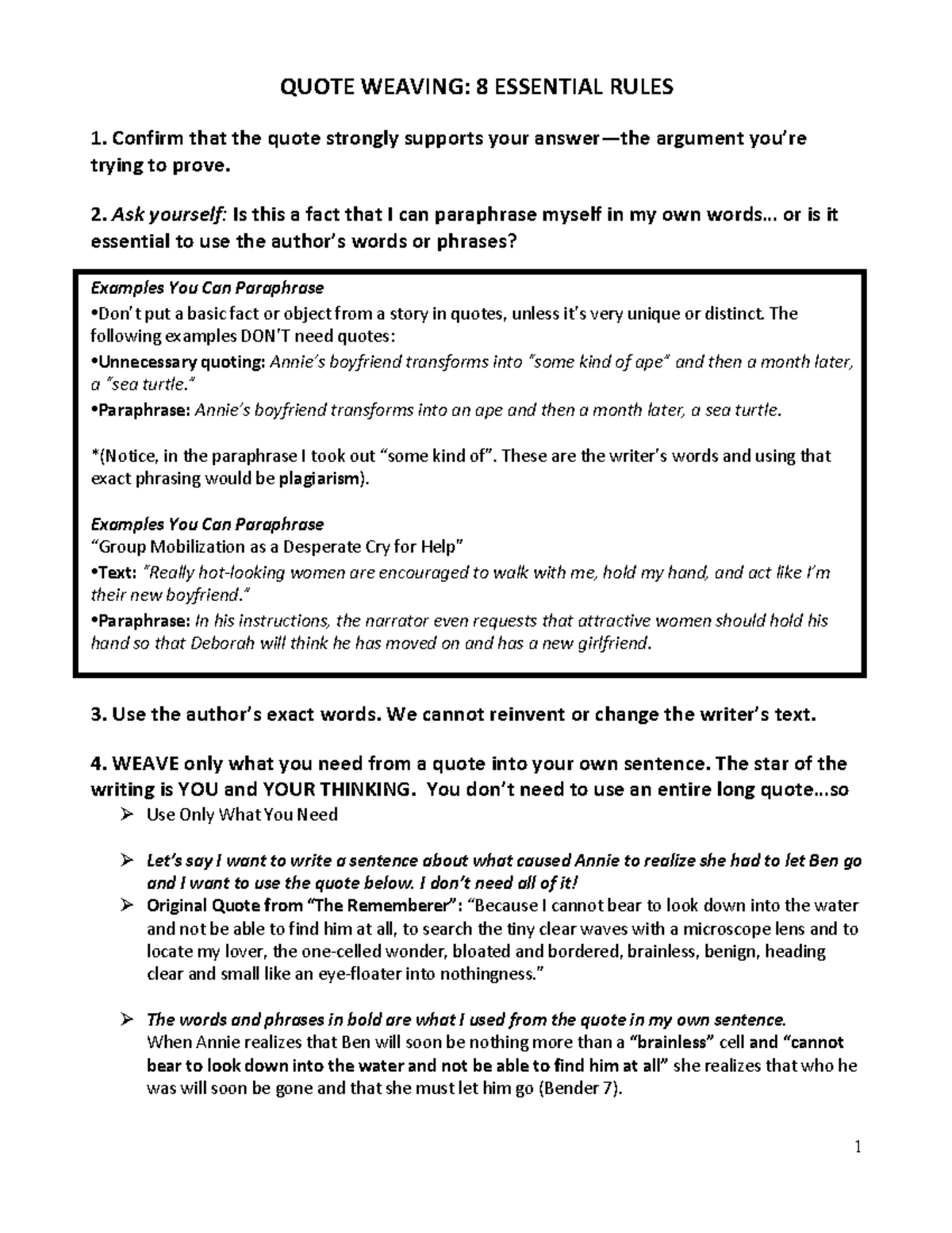 Microsoft Word - quote weaving - 1 QUOTE WEAVING: 8 ESSENTIAL RULES 1 ...