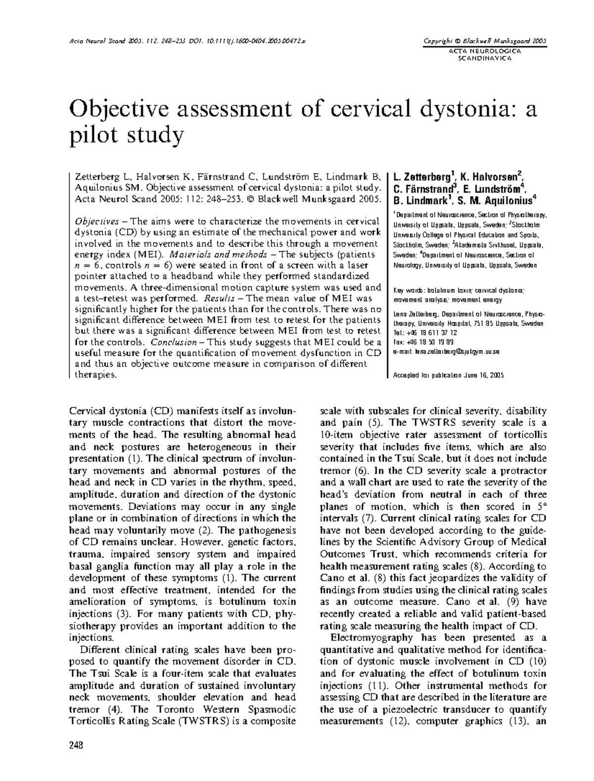 Objective assessment of cervical dystoni - The resulting abnormal head ...