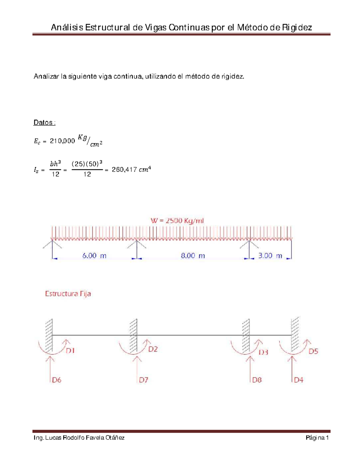 Analisis Estructural de Vigas Continuas - Analizar la siguiente viga continua, utilizando el ...
