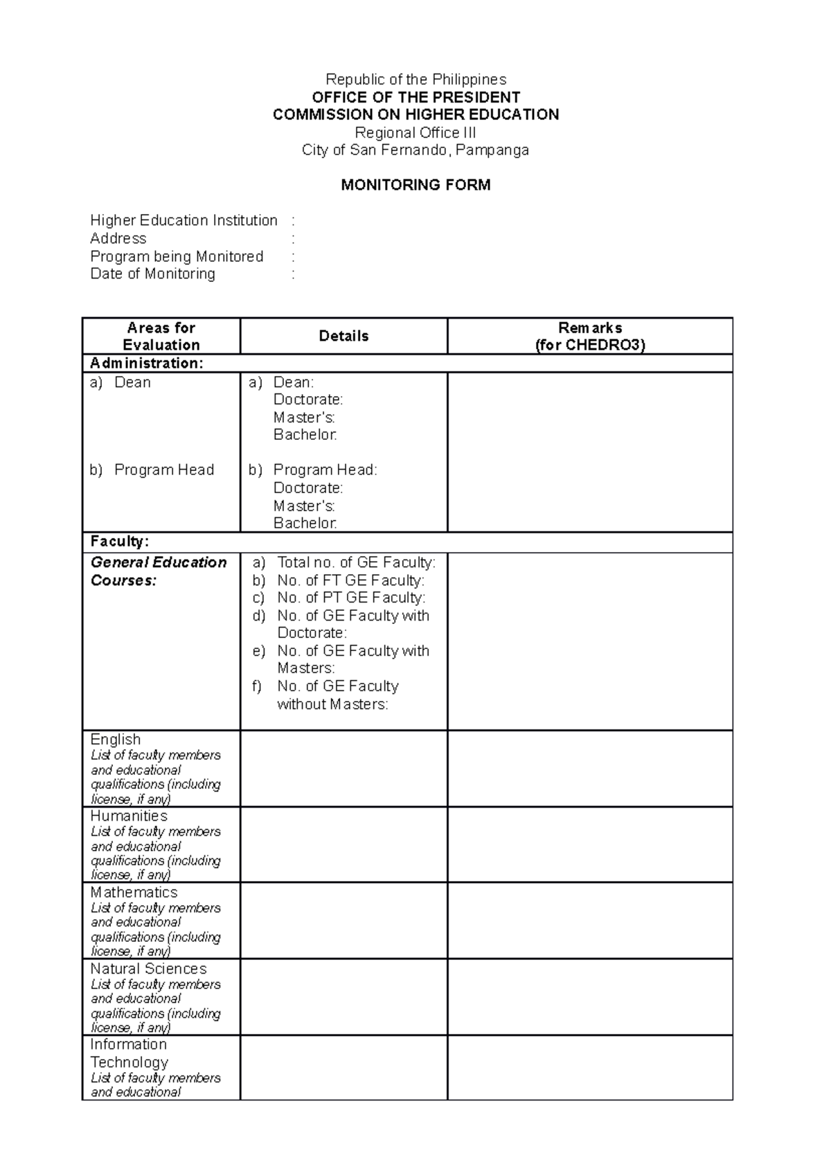 Monitoring-Form - Acacemic - Republic of the Philippines OFFICE OF THE ...
