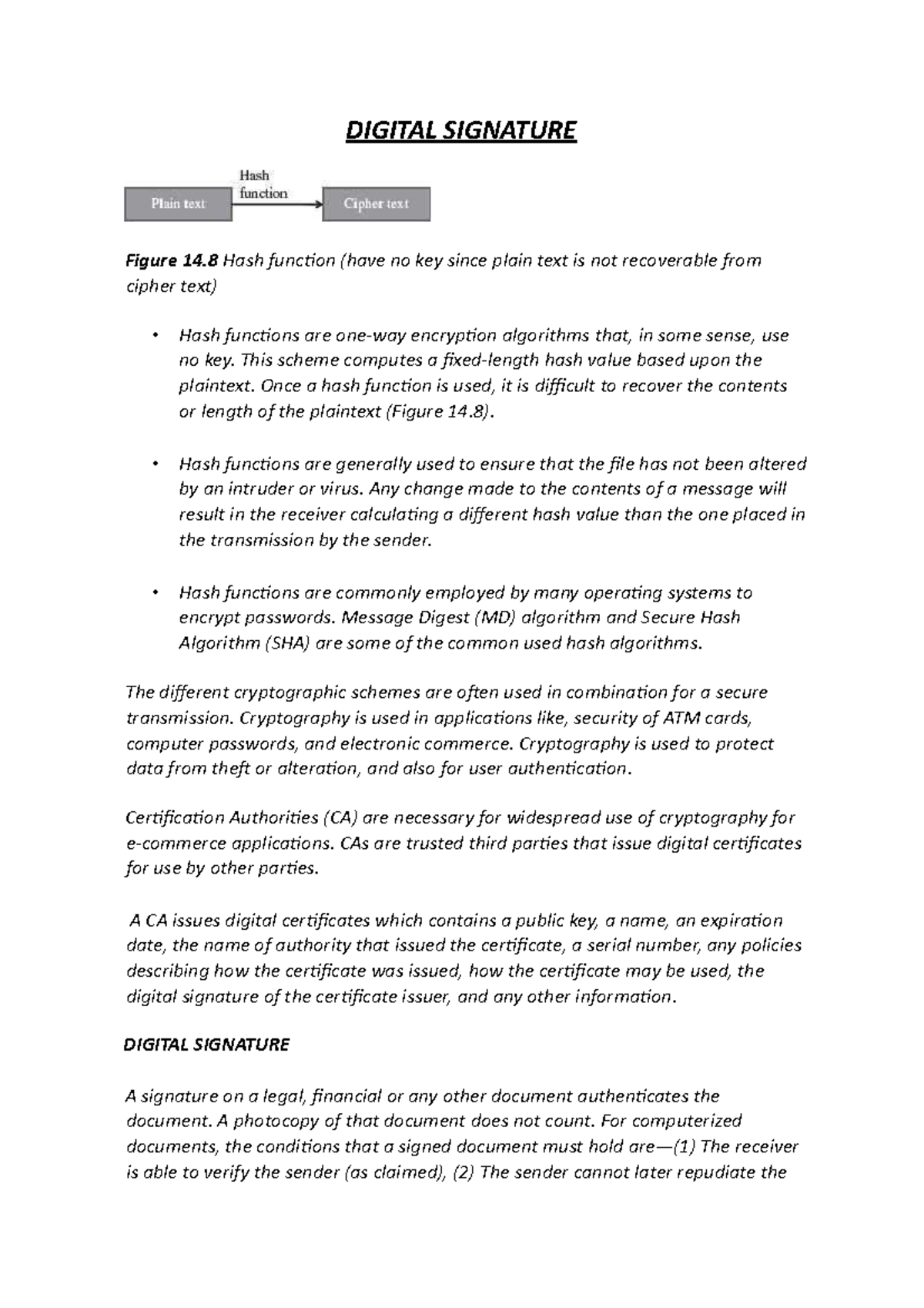 Digital Signature - Lecture notes 3 - DIGITAL SIGNATURE Figure 14 Hash ...