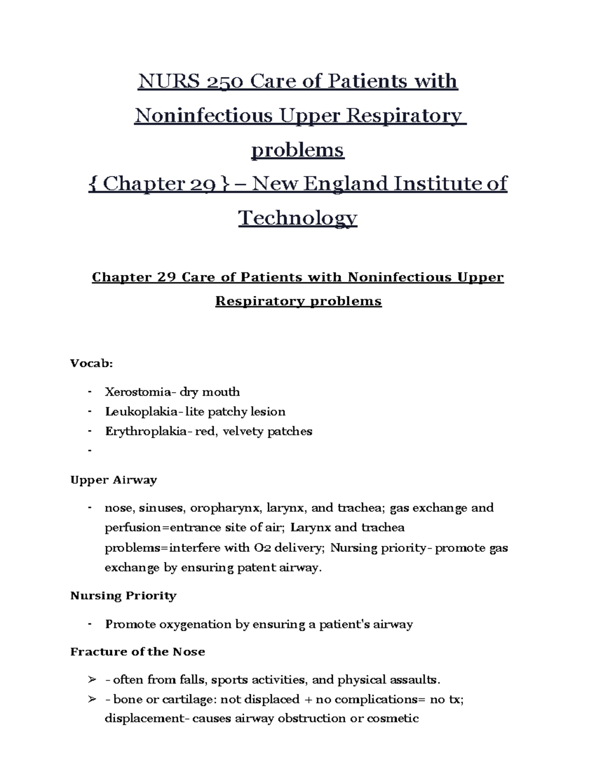 Care of Patients with Noninfectious Upper Respiratory problems - NURS ...