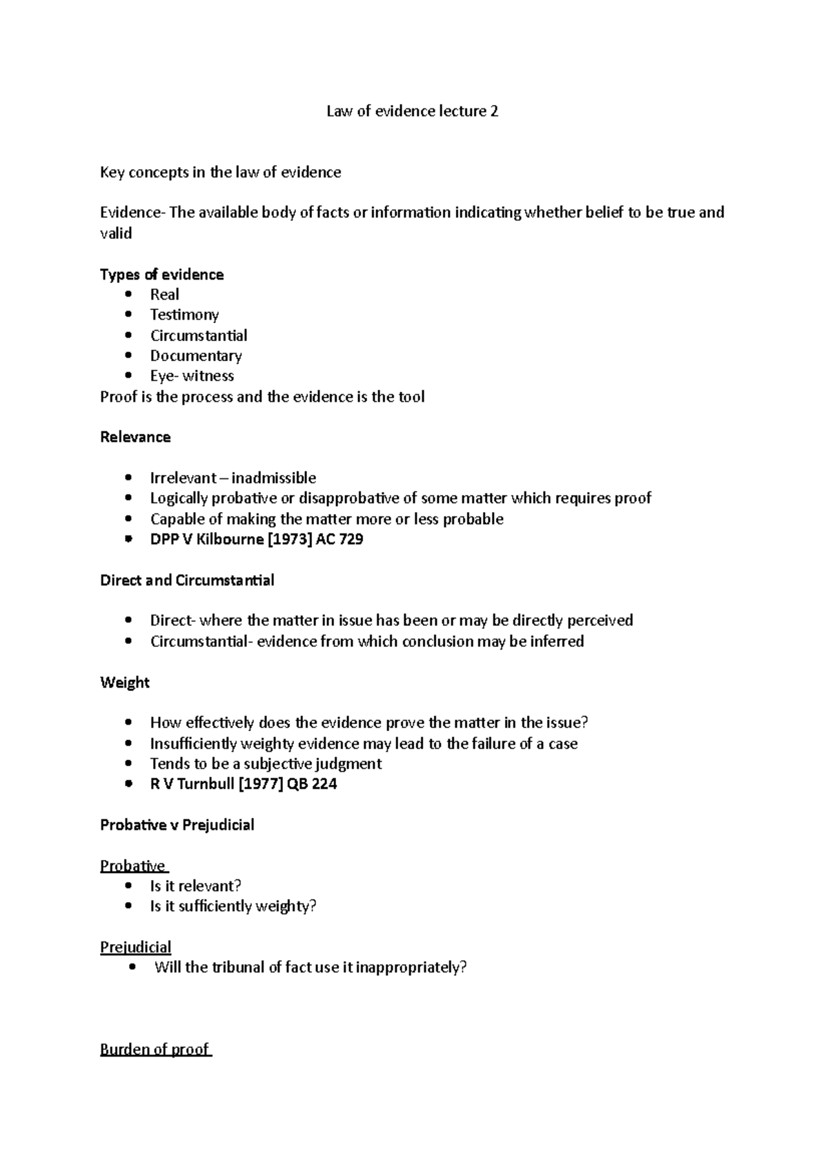 Law of evidence lecture 2 - Studocu