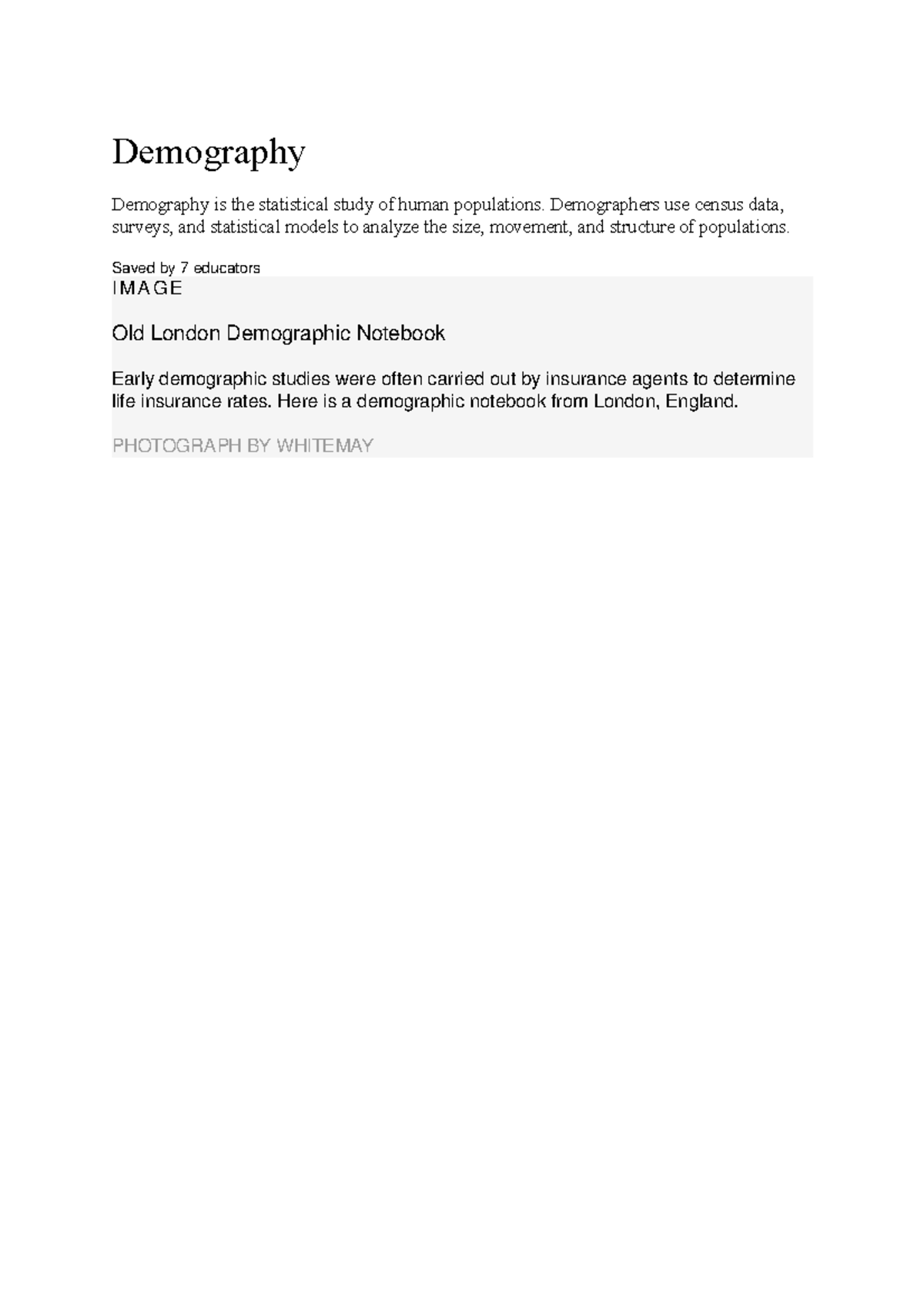 Demography Lecture Notes 3 Demography Demography Is The Statistical