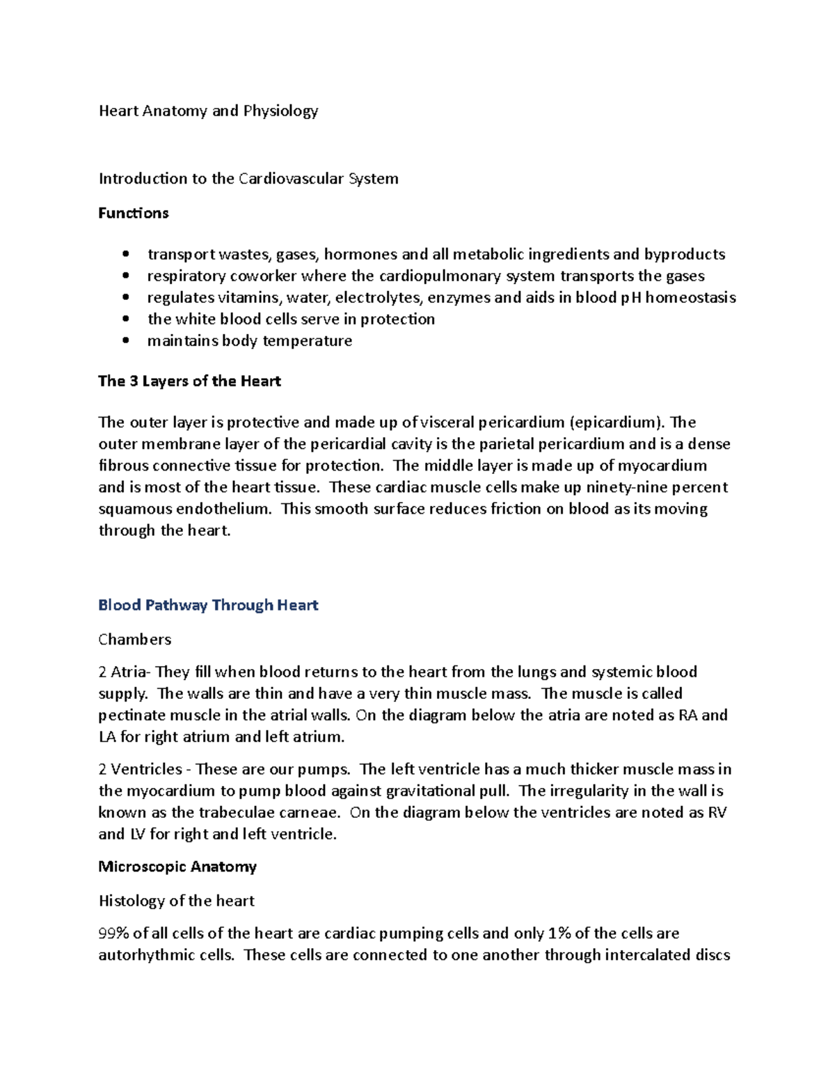 Heart Notes 2 - Heart Anatomy and Physiology Introduction to the ...