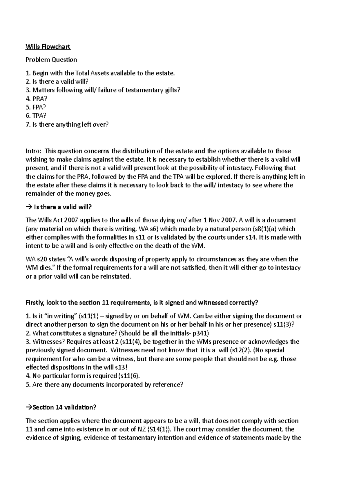 Wills Flowchart - Wills Flowchart Problem Question Begin with the Total ...