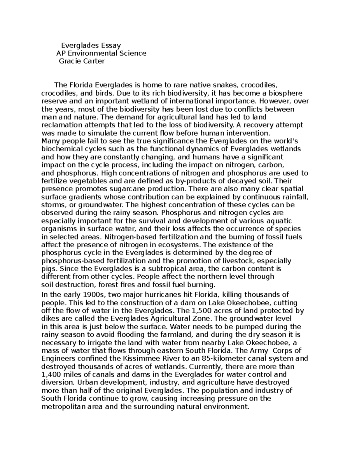 APES Everglades Essay - Everglades Essay AP Environmental Science ...