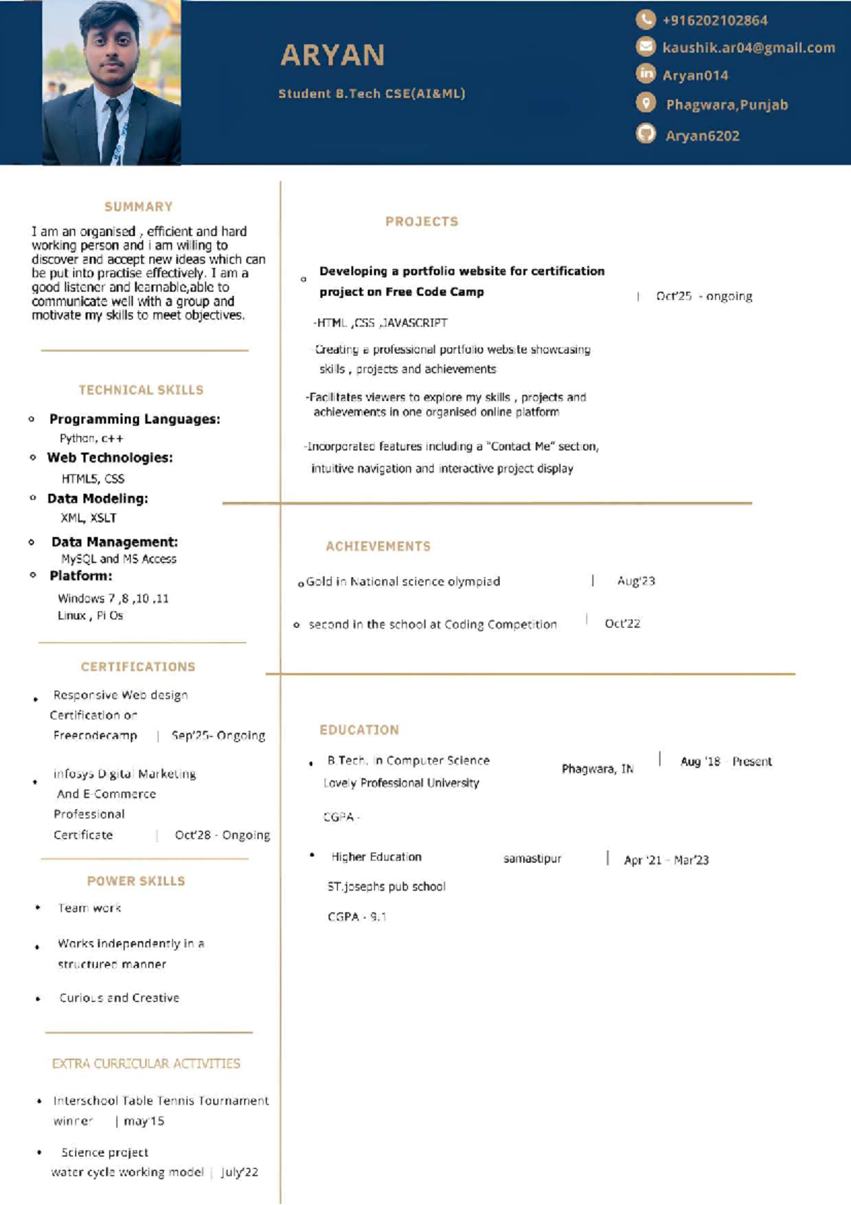 Aryan cv - Software Engineering - Studocu