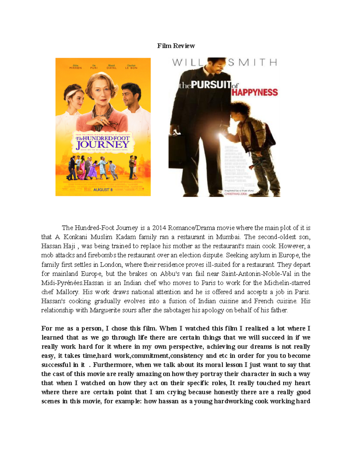 Film Review Hundred Foot Journey & Pursuit of Happyness - Film Review ...