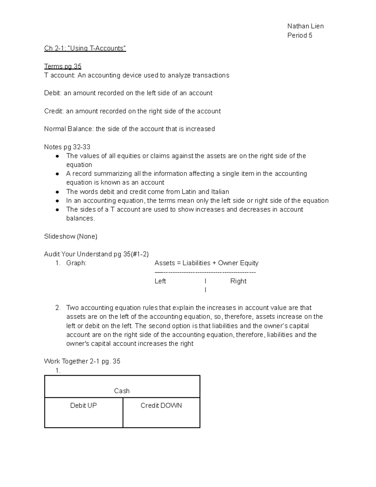 Period 5 Ch 2 - Notes for CTE Accounting - Period 5 Ch 2-1: “Using T ...