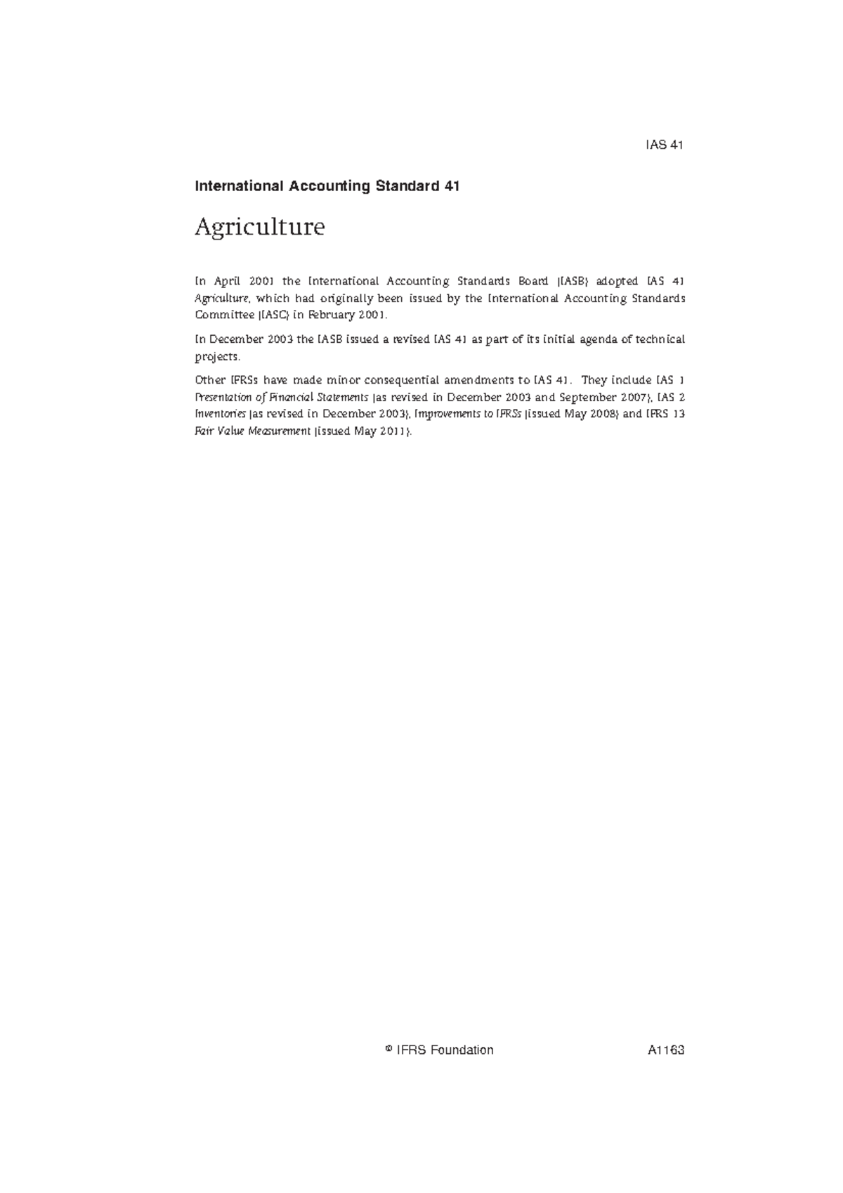 Ias41 - International Accounting Standard 41 Agriculture In April 2001 ...