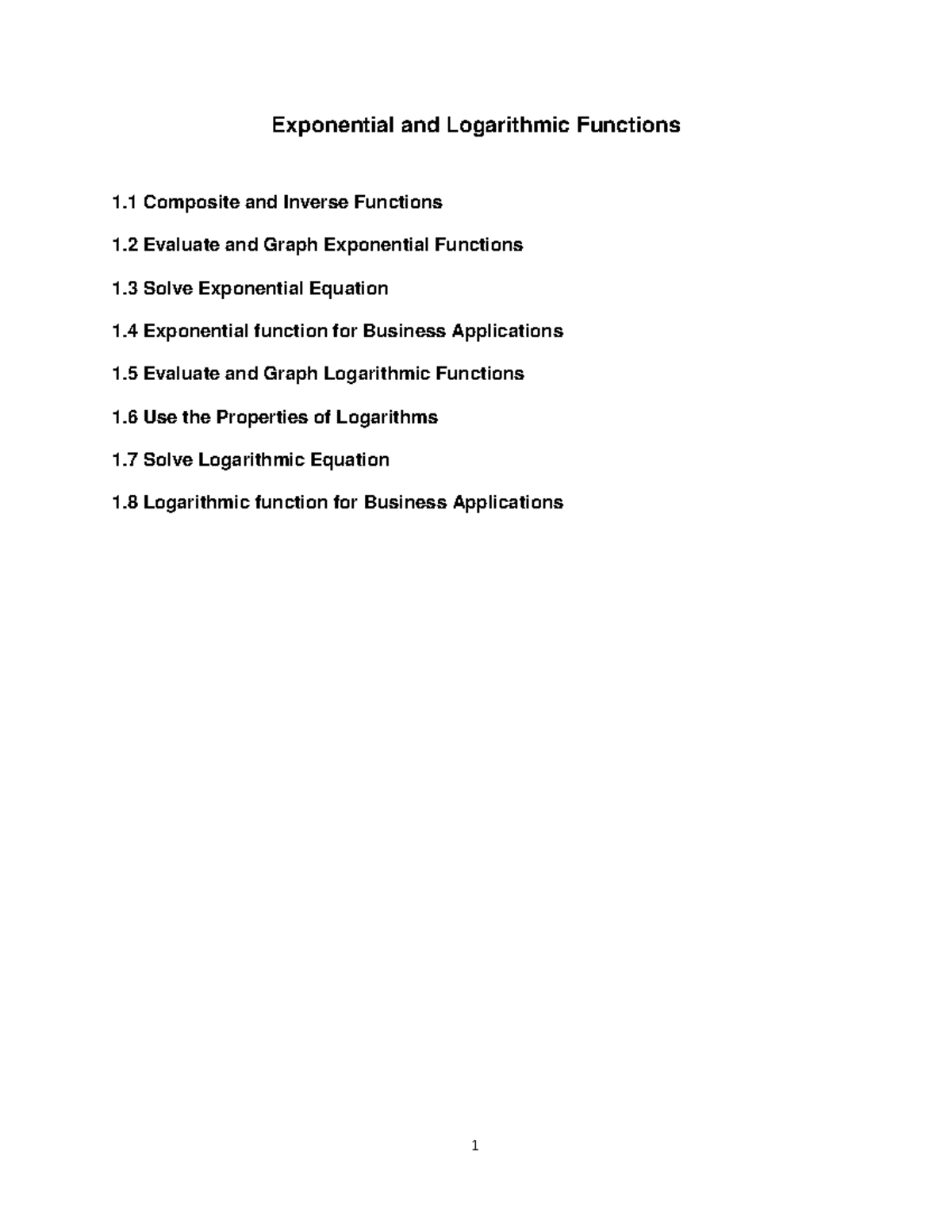 Lecture 8-9 - Exponential and Logarithmic Functions 1 Composite and ...