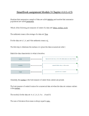 Smartbook 3-1 - Numbers that summarize a sample of data are called Statistics and numbers that ...