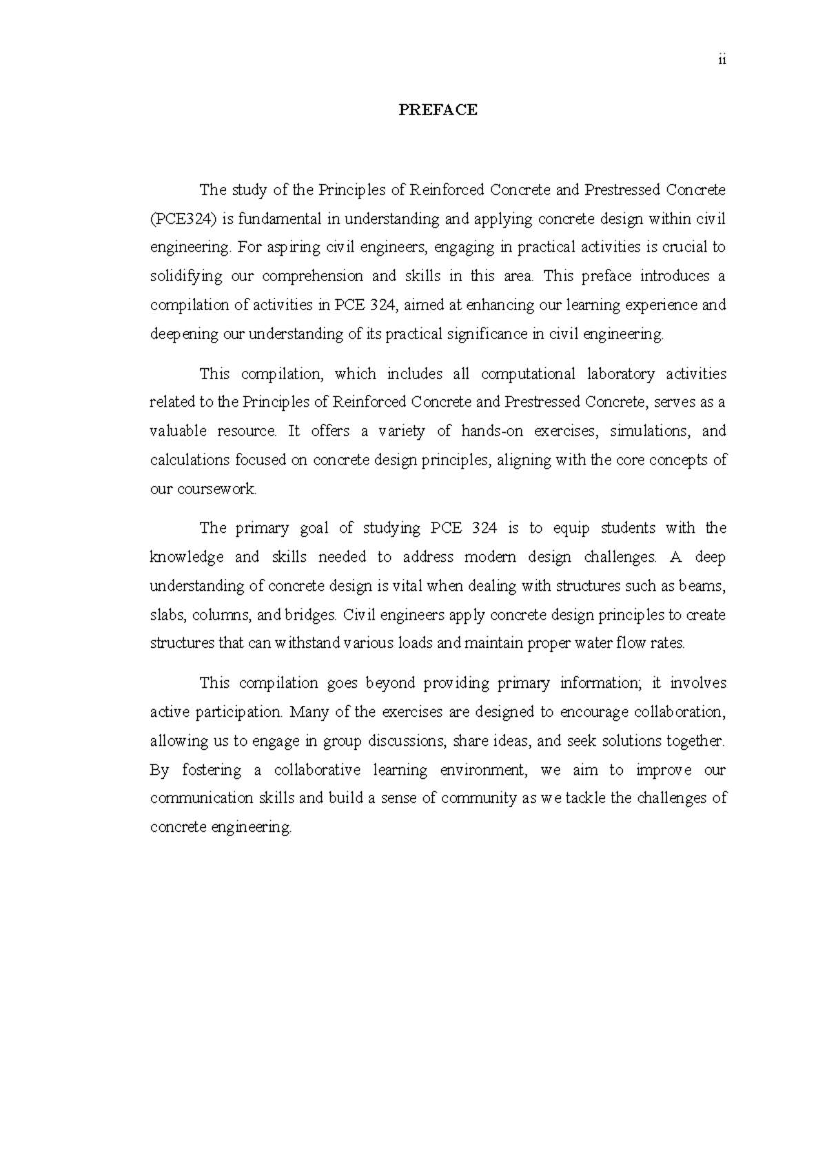 Preface 1 - ii PREFACE The study of the Principles of Reinforced Concrete and Prestressed ...