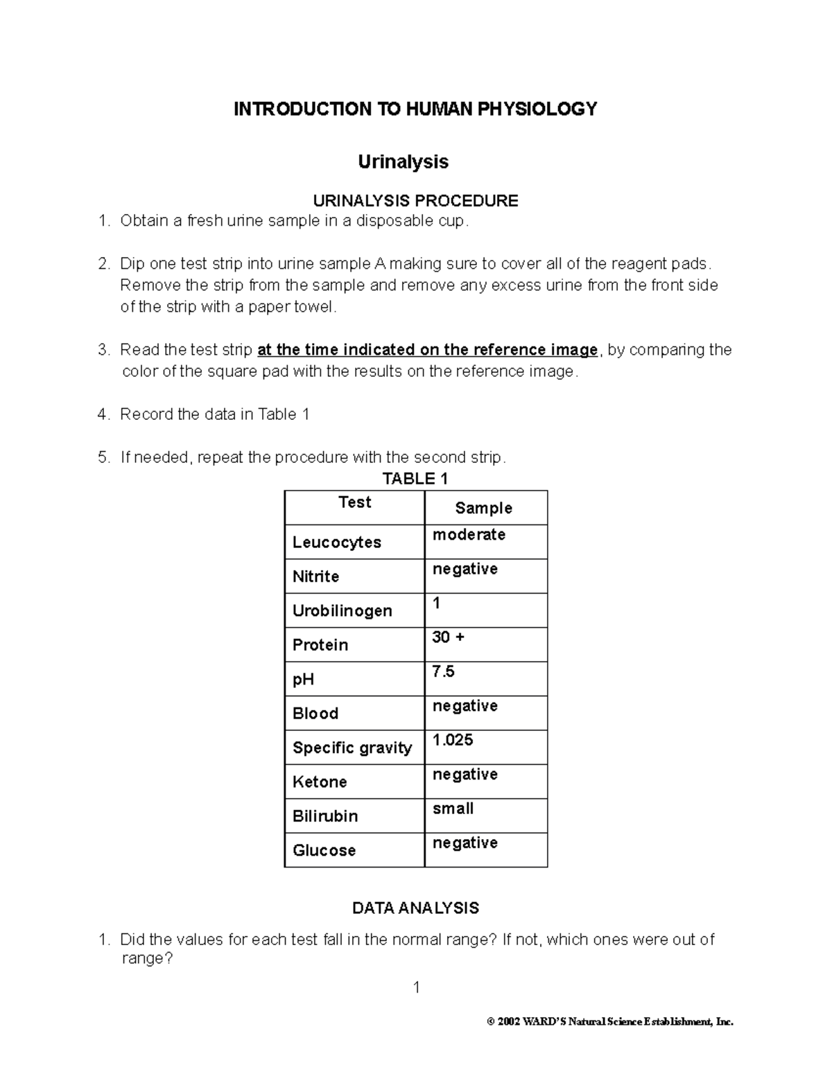 Urinalysis - INTRODUCTION TO HUMAN PHYSIOLOGY Urinalysis URINALYSIS ...