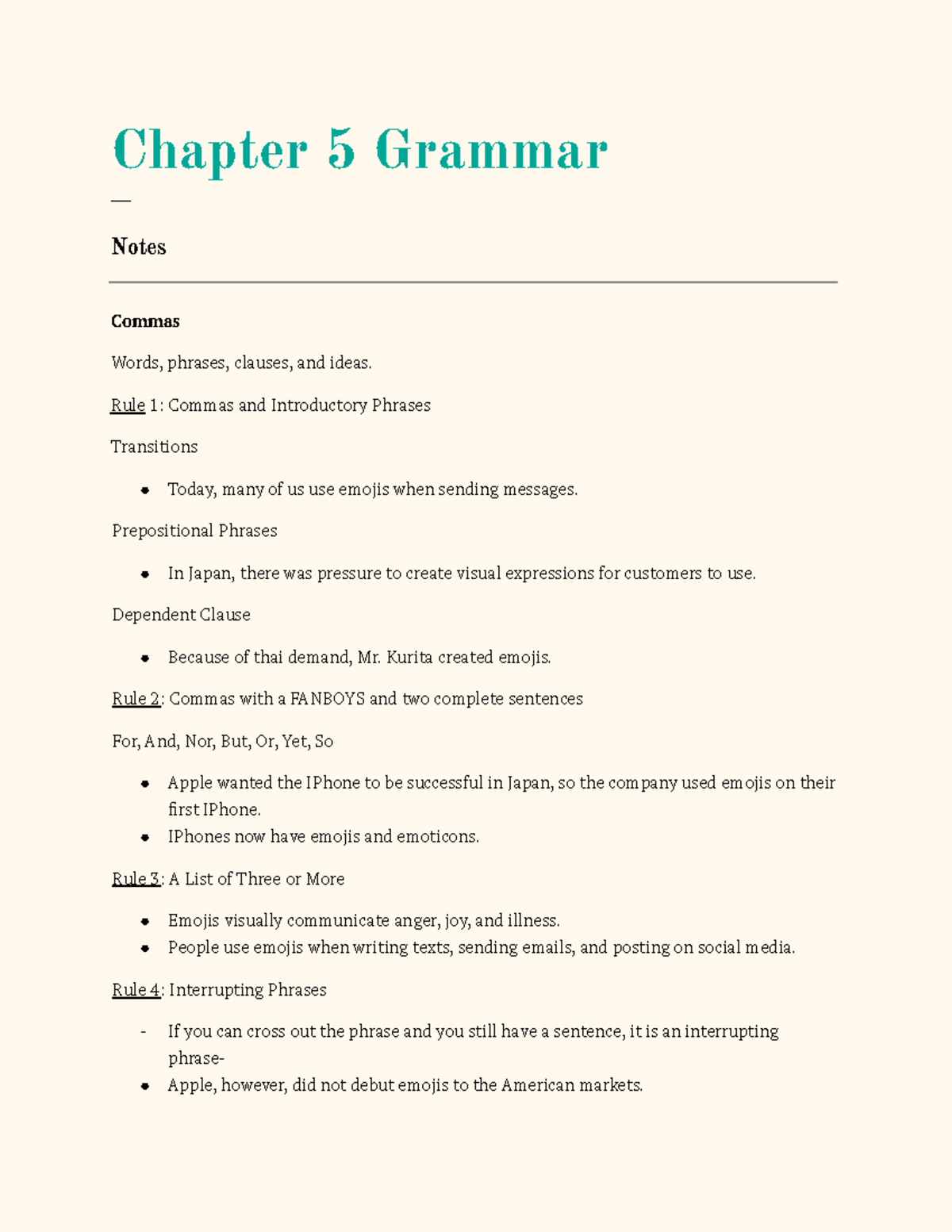 Chapter 5 Grammar - Commas and rules with examples. - Chapter 5 Grammar ...