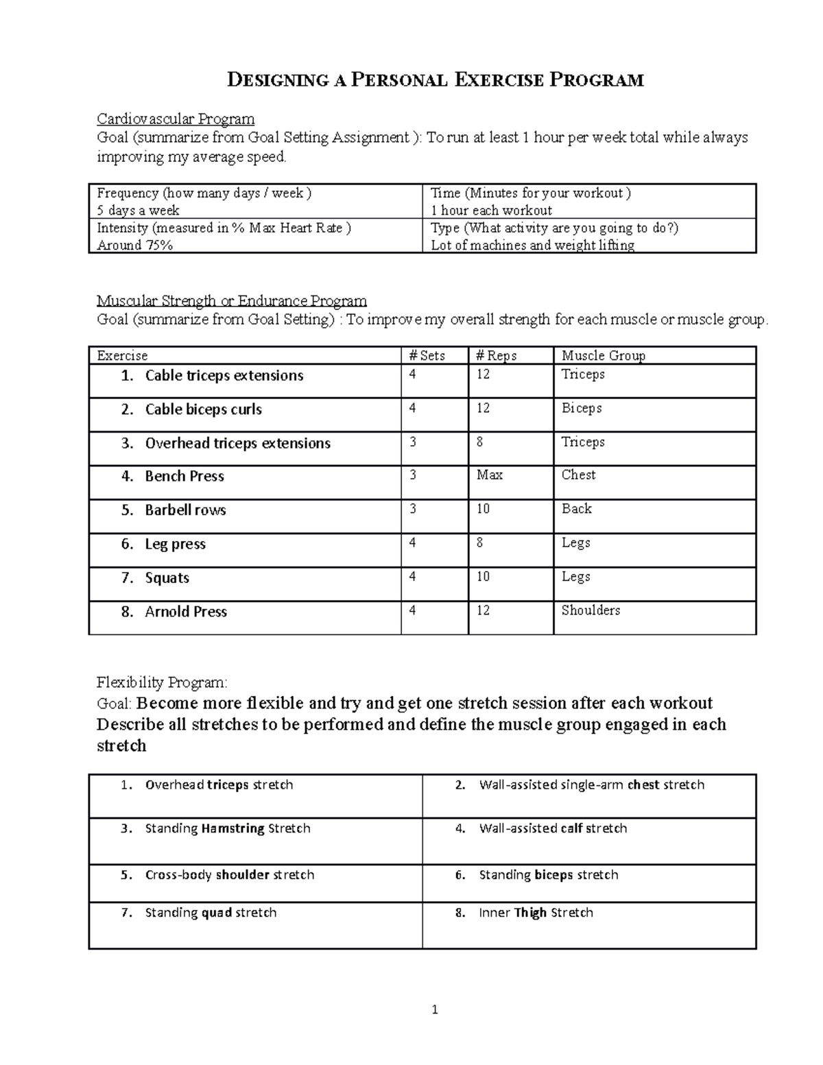 Designing a Personal Program - DESIGNING A PERSONAL EXERCISE PROGRAM ...