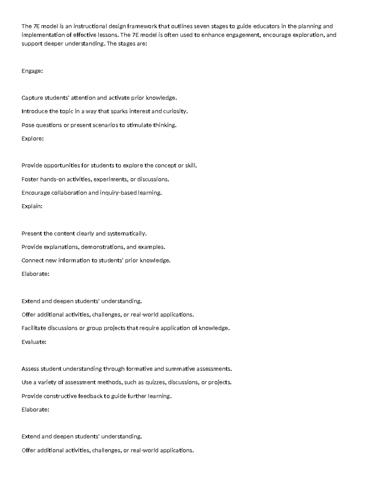 The 7E model is an instructional design framework that outlines seven ...