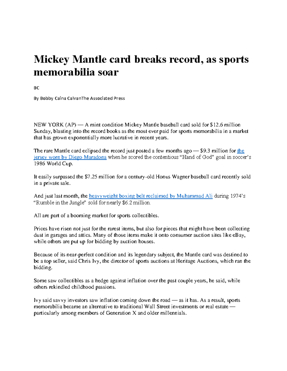 Mickey Mantle Sports Card Breaks Record - Mickey Mantle card breaks ...