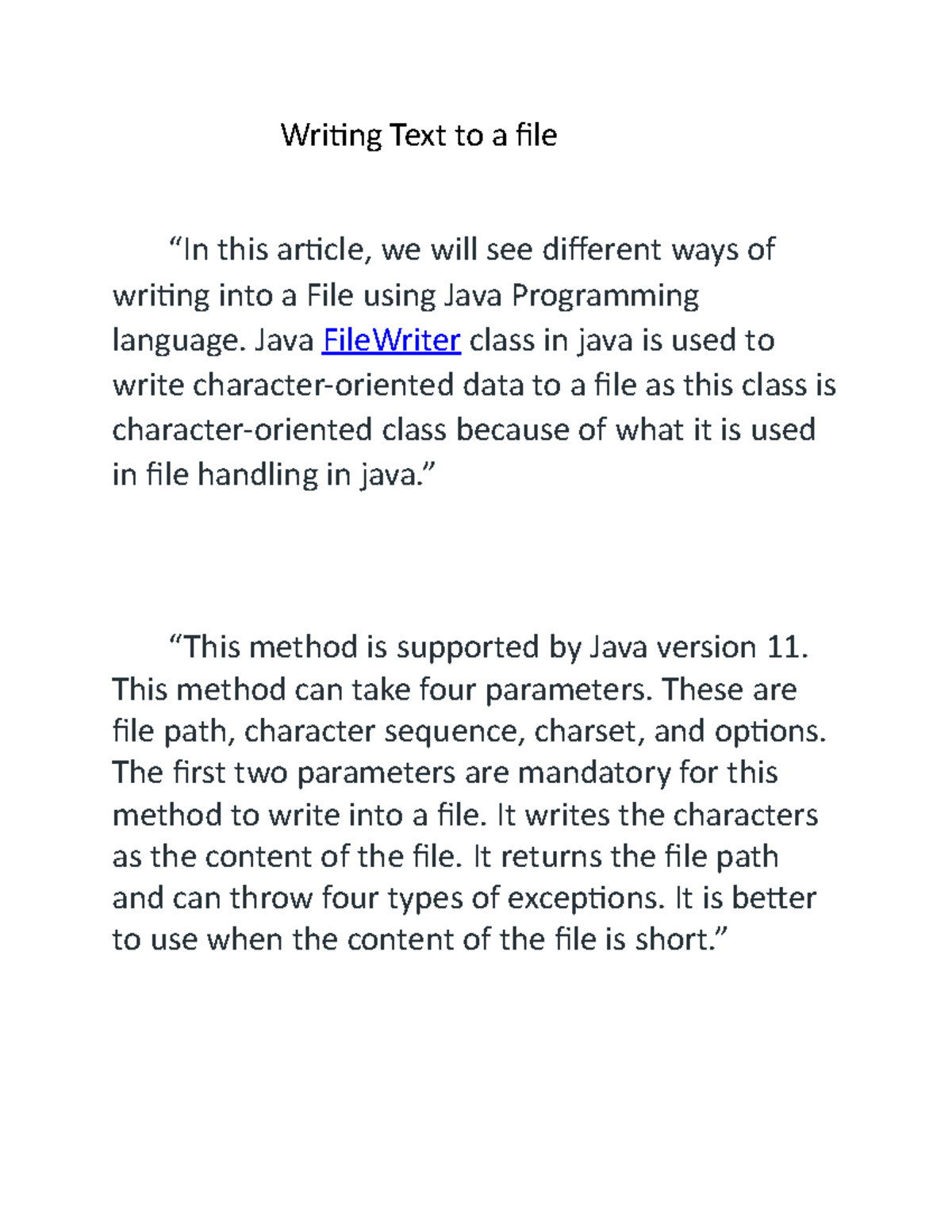 Java Programming 1 - Java Notes - Writing Text to a file “In this ...