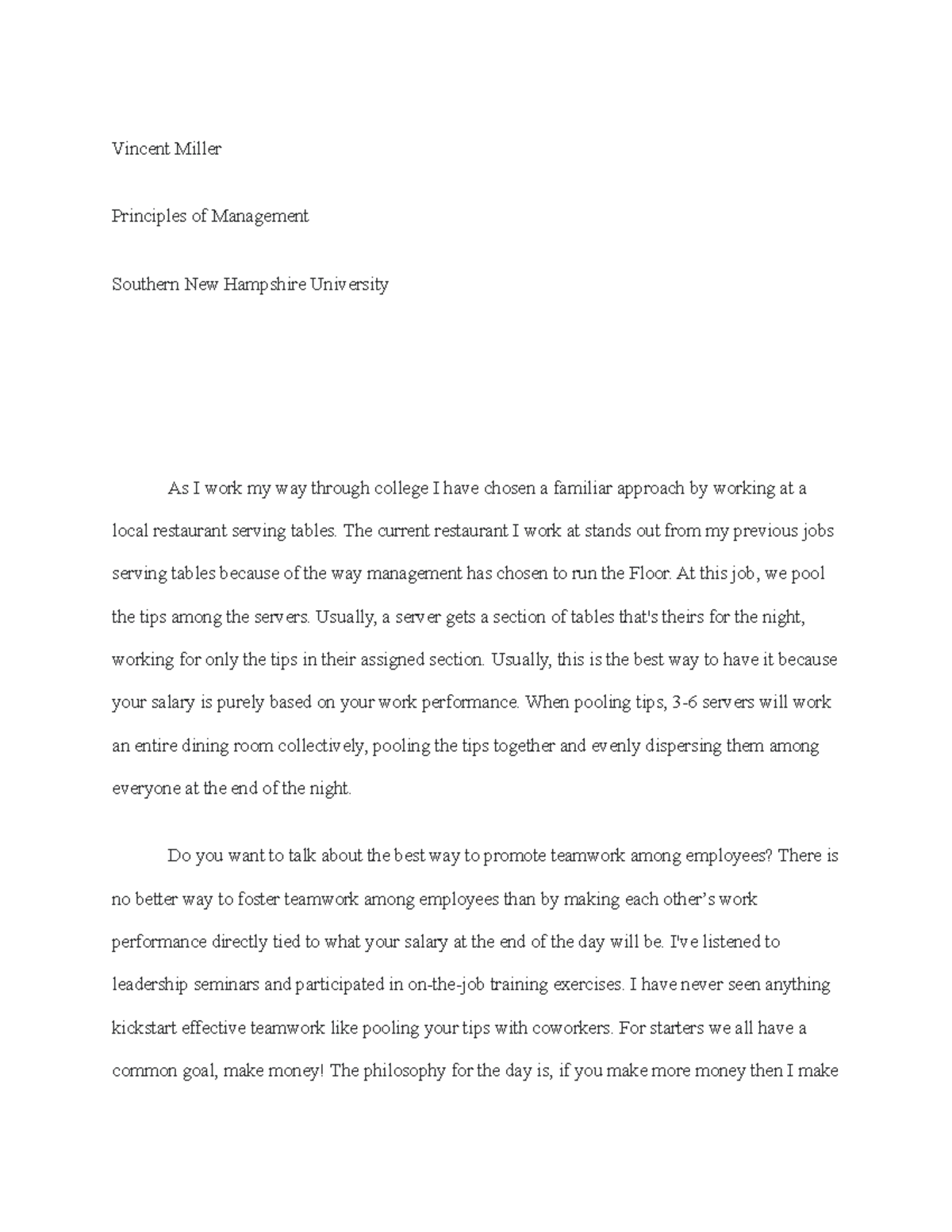 Po M 7-2 - mod 7-2 - Vincent Miller Principles of Management Southern New Hampshire University ...