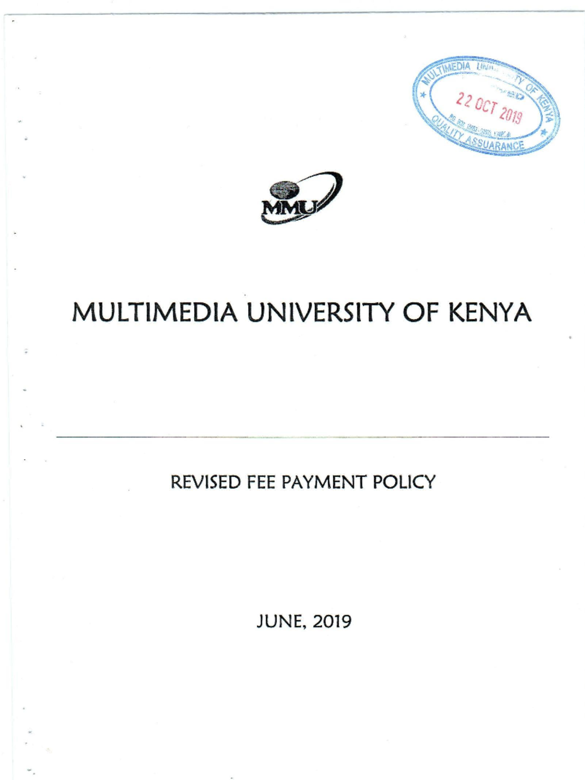 MMU Fee Payment Policy June 2019 1 - Intermediate Macroeconomics - Studocu