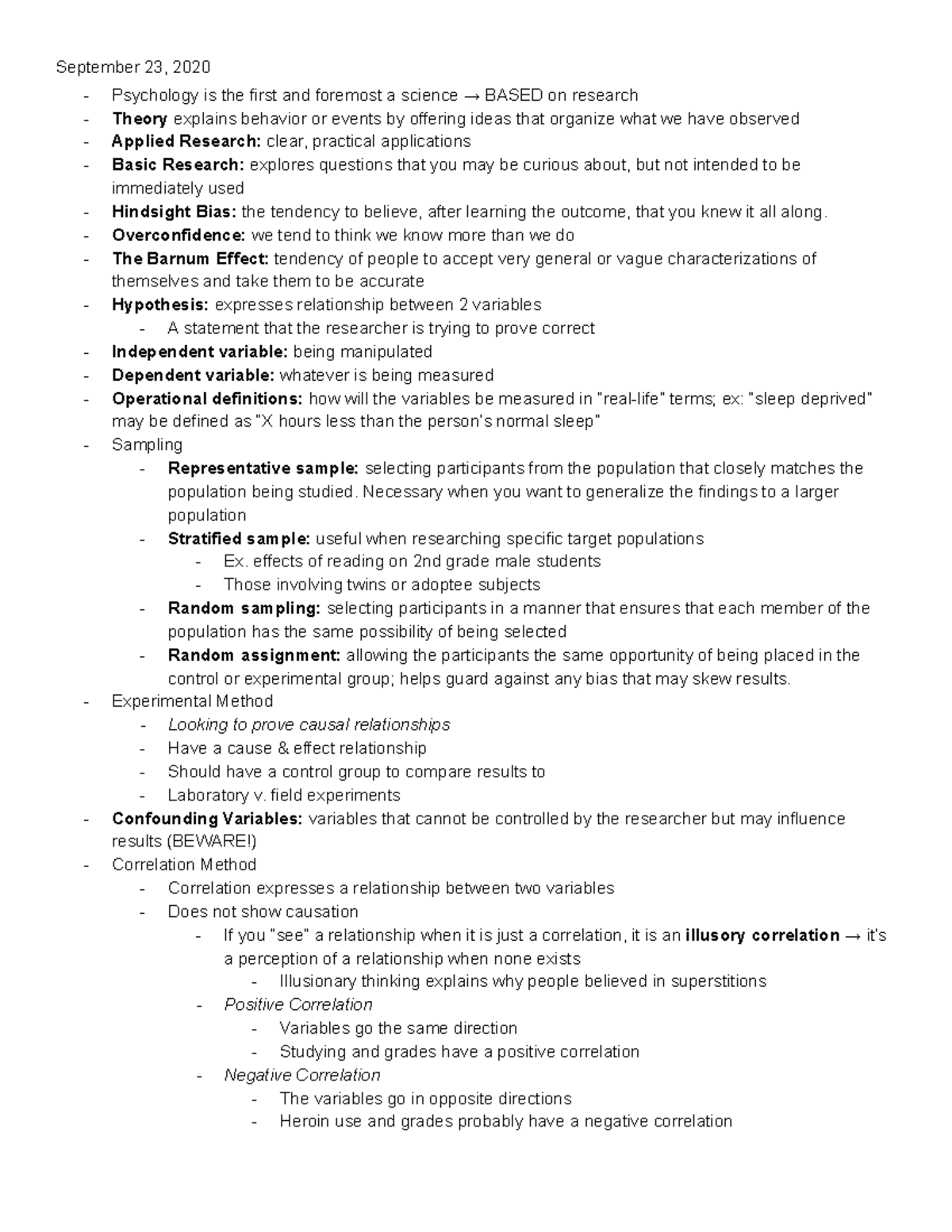 AP Psychology Notes - September 23, 2020 - Psychology is the first and ...