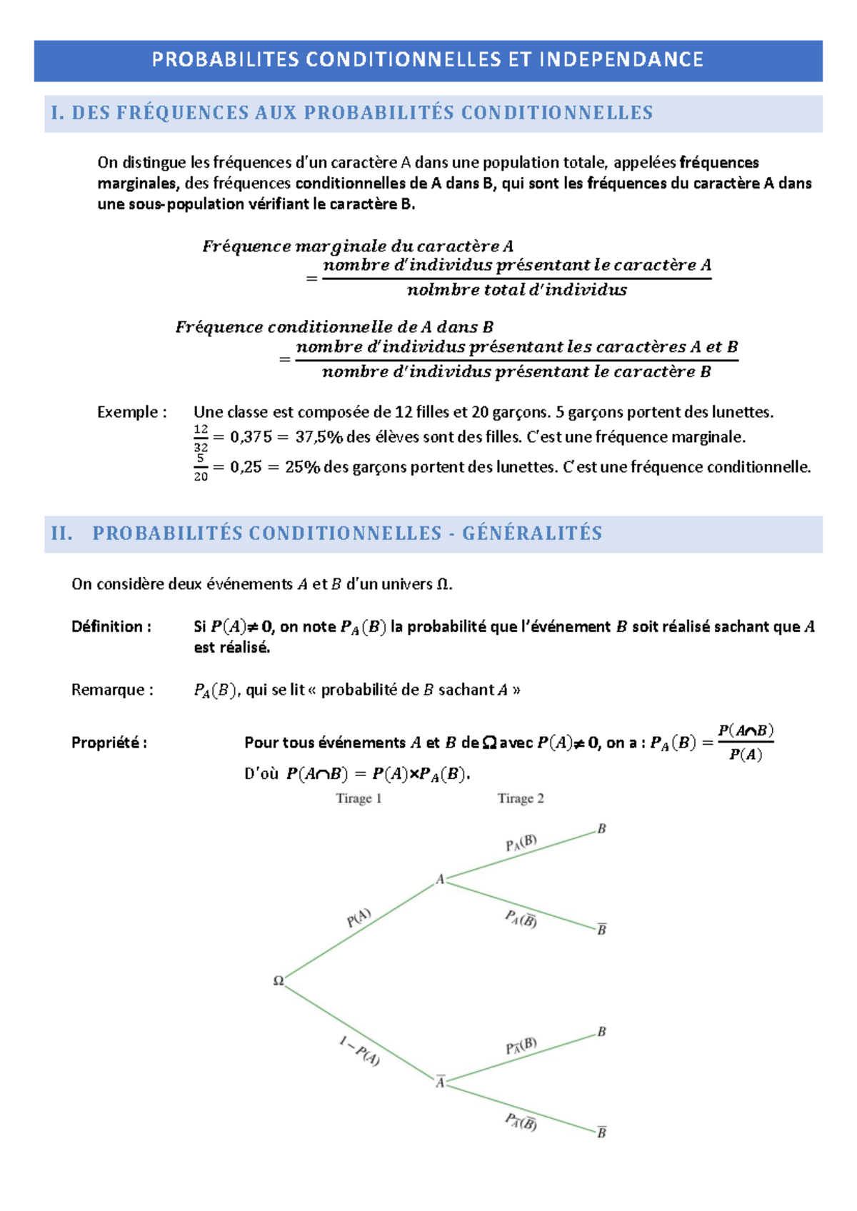 Probabilités conditionnelles - PROBABILITES CONDITIONNELLES ET ...