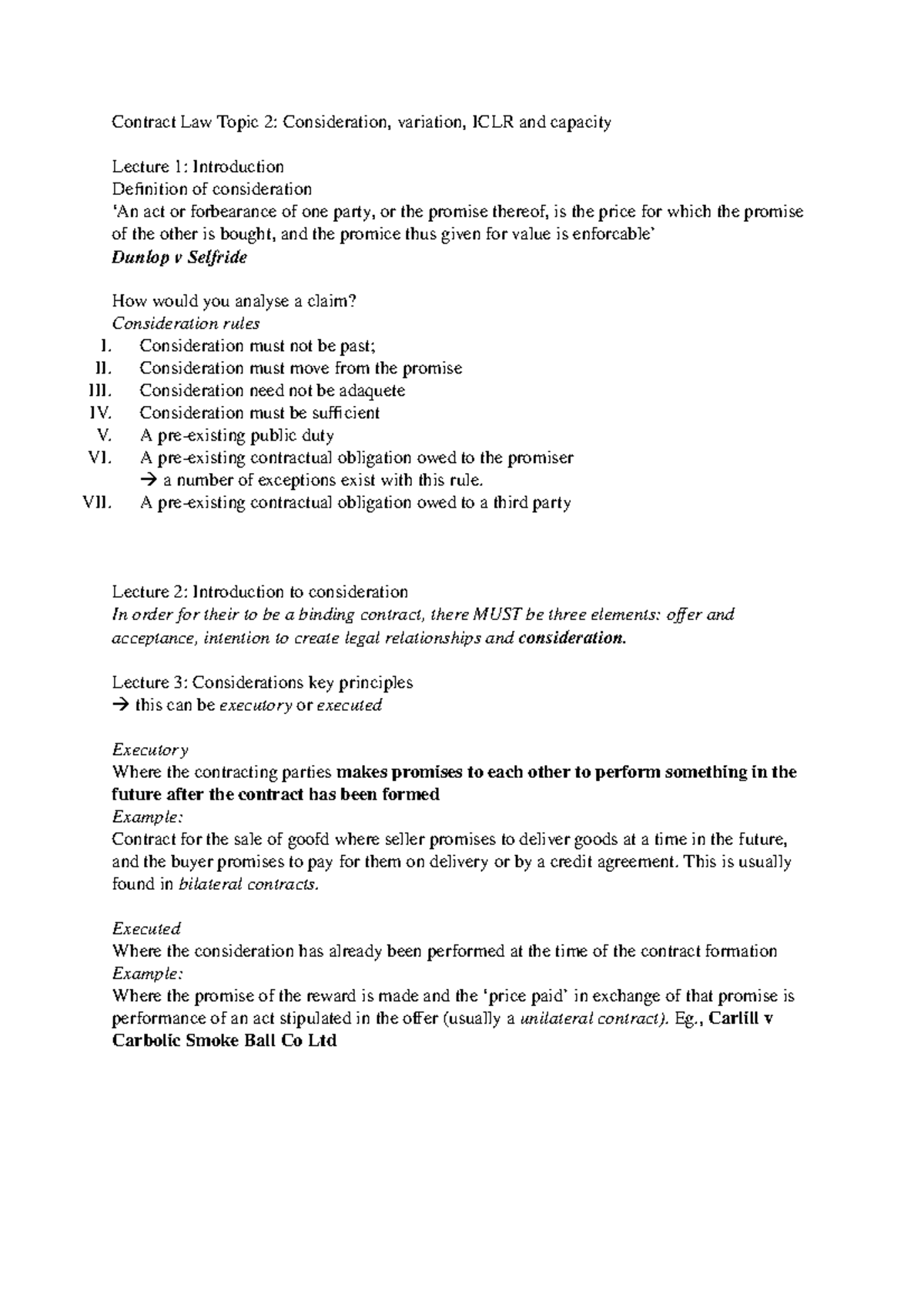 Contract Law Topic 2 - Lecture notes 2 - BPP - Studocu