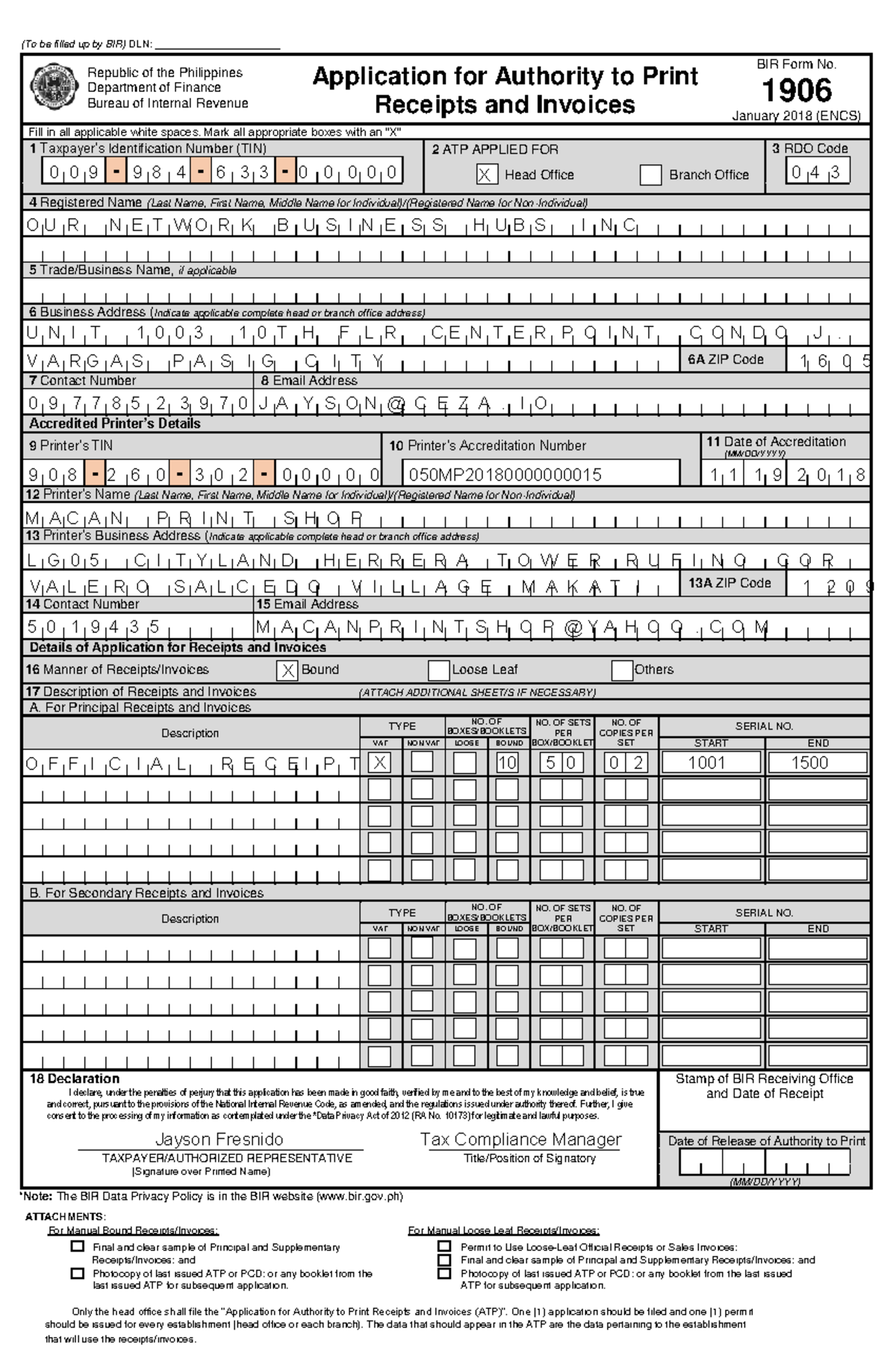 1906 January 2018 ENCS final - (To be filled up by BIR) DLN ...