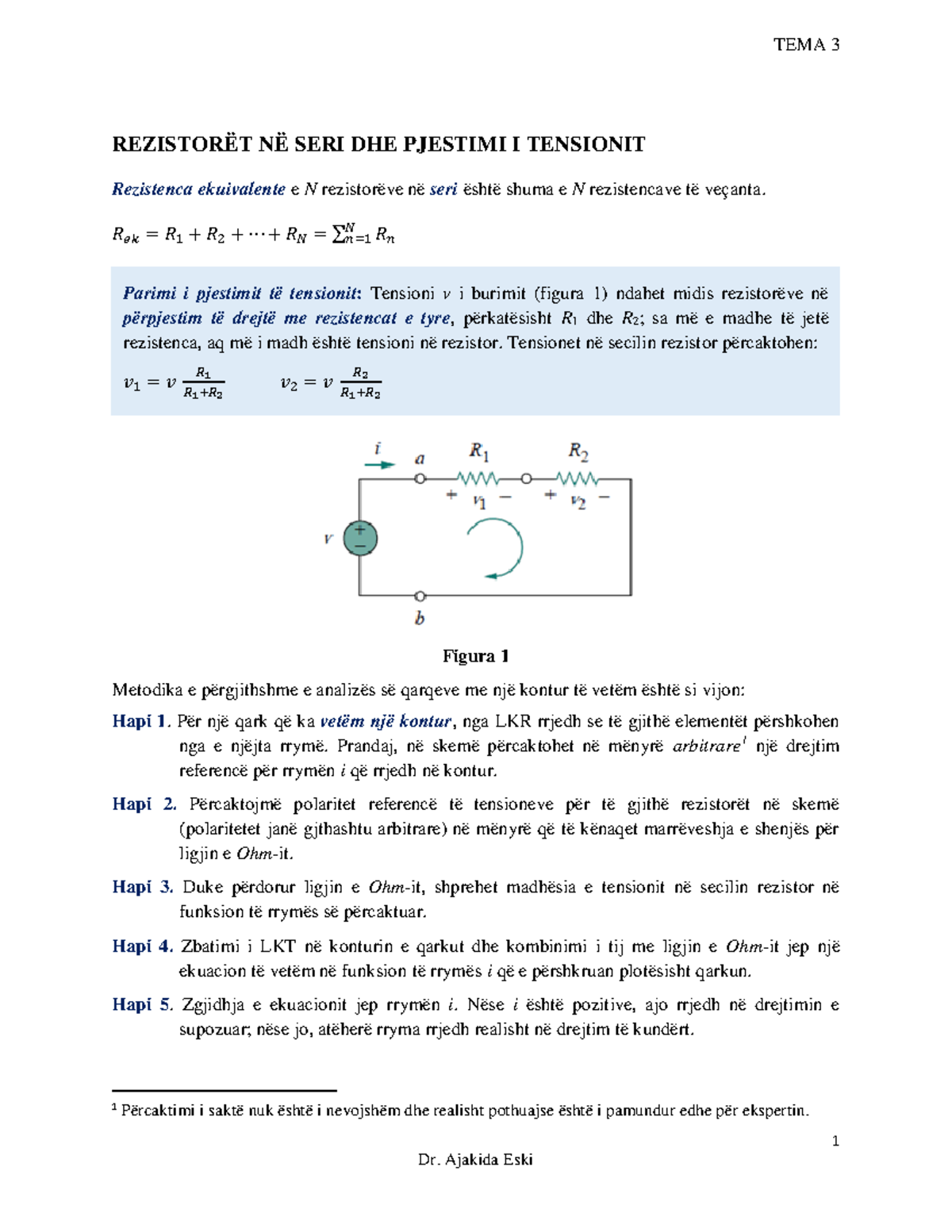 Seminar 3 ELN -Lidhjet seri-paralel, pjestim V-I - 1 REZISTORËT NË SERI ...
