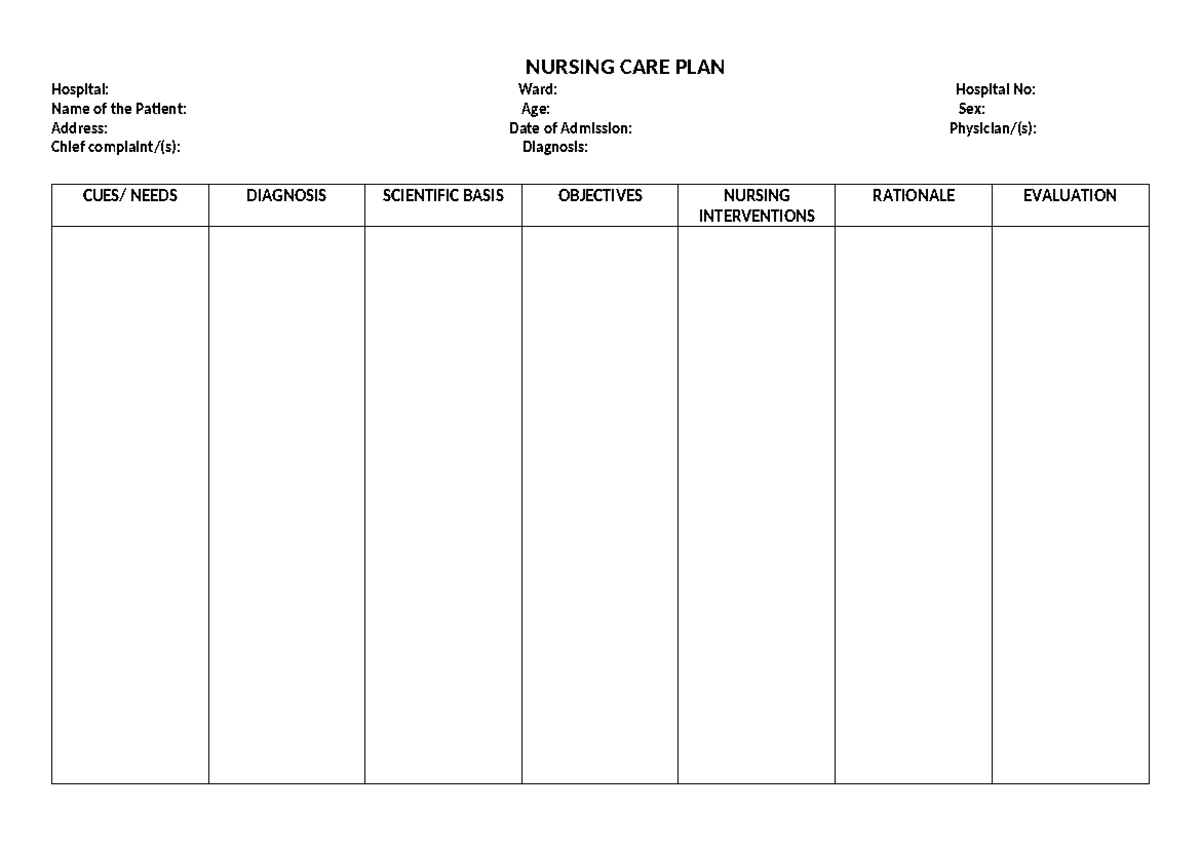 A4 NCP HTP DTR PT FDAR Discharge Plan Diagnostic Result - NURSING CARE ...