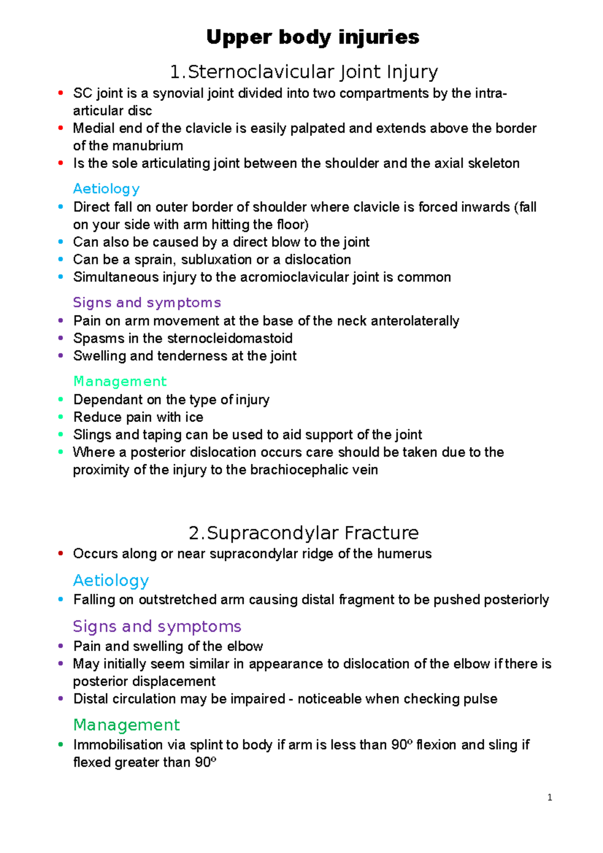 Upper body injuries & endonopathy - Upper body injuries 1 Joint Injury ...