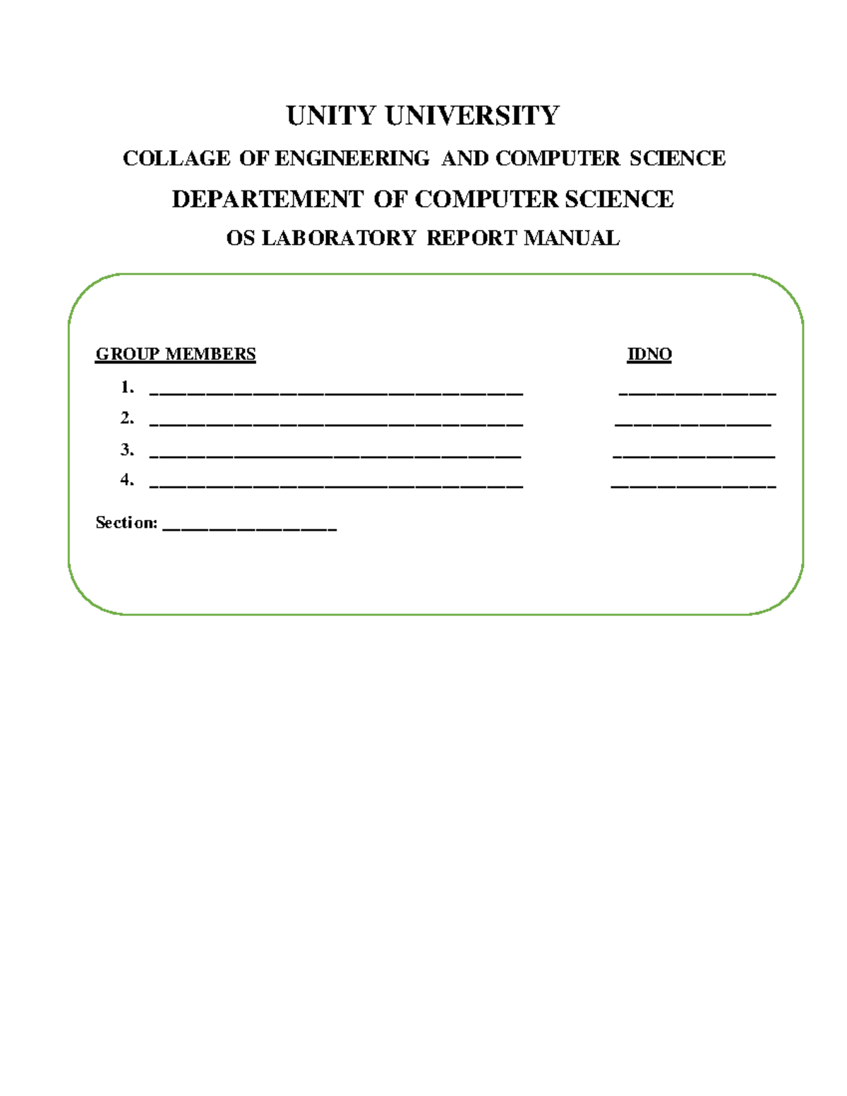 LAB Manual OS - UNITY UNIVERSITY COLLAGE OF ENGINEERING AND COMPUTER ...