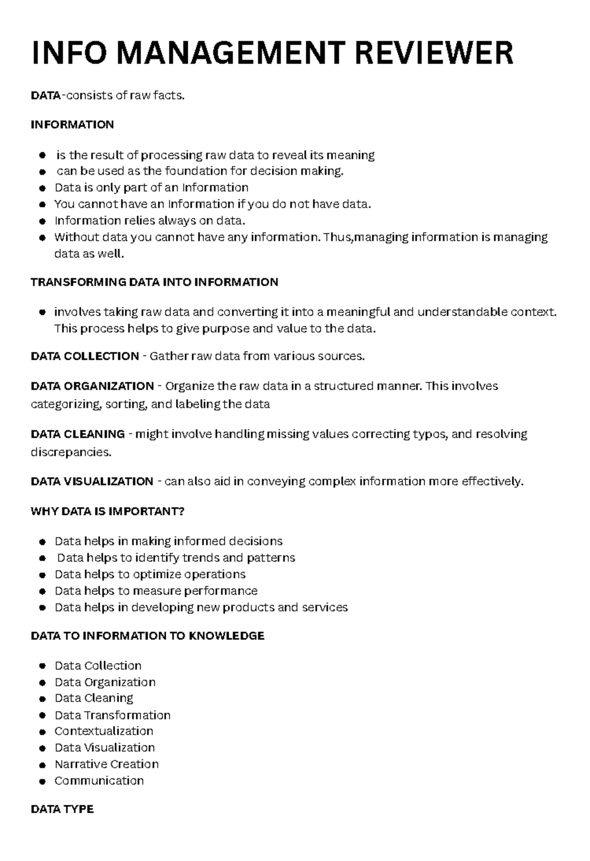 Information management reviewer - INFO MANAGEMENT REVIEWER DATA ...