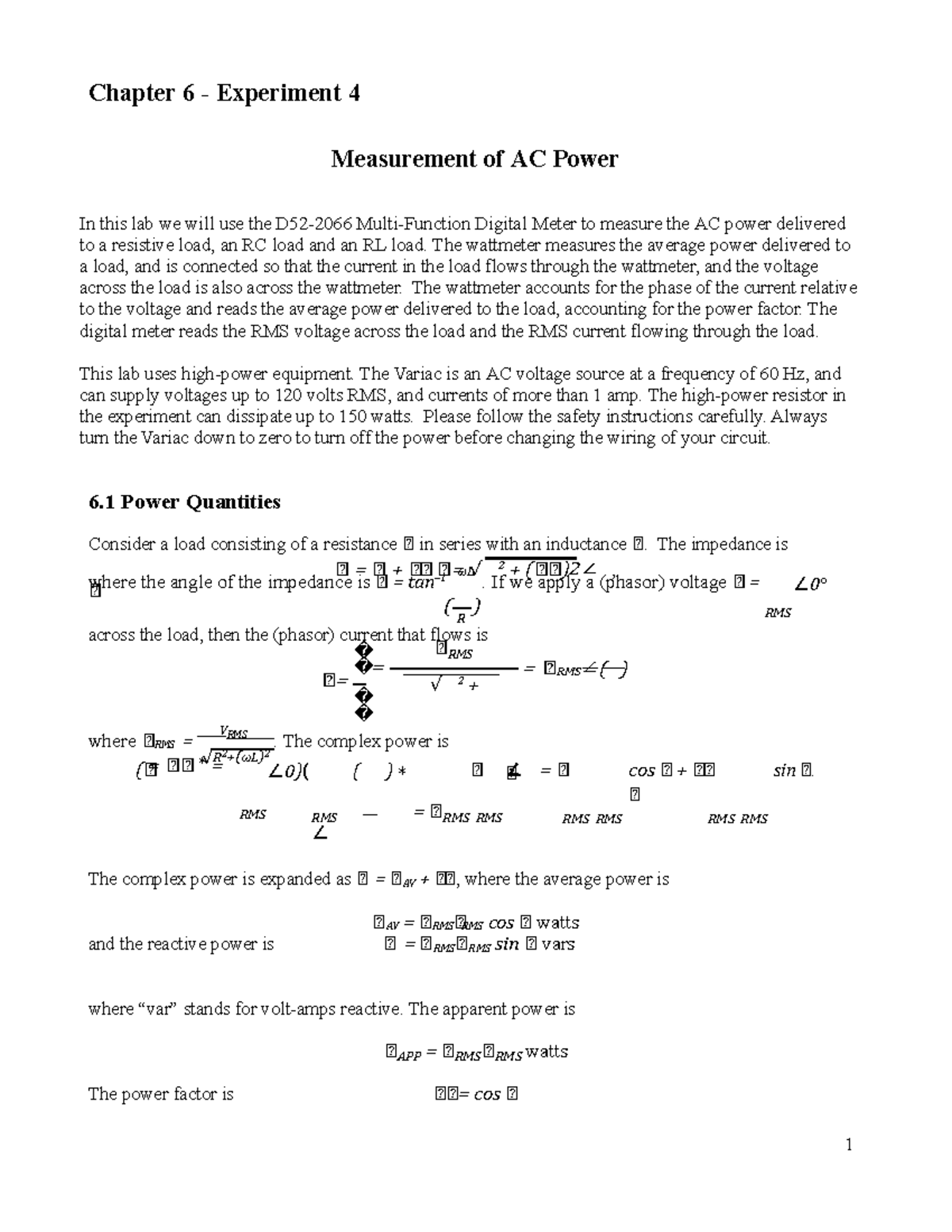 Lab Manual Experiment 4 - Chapter 6 - Experiment 4 Measurement of AC ...
