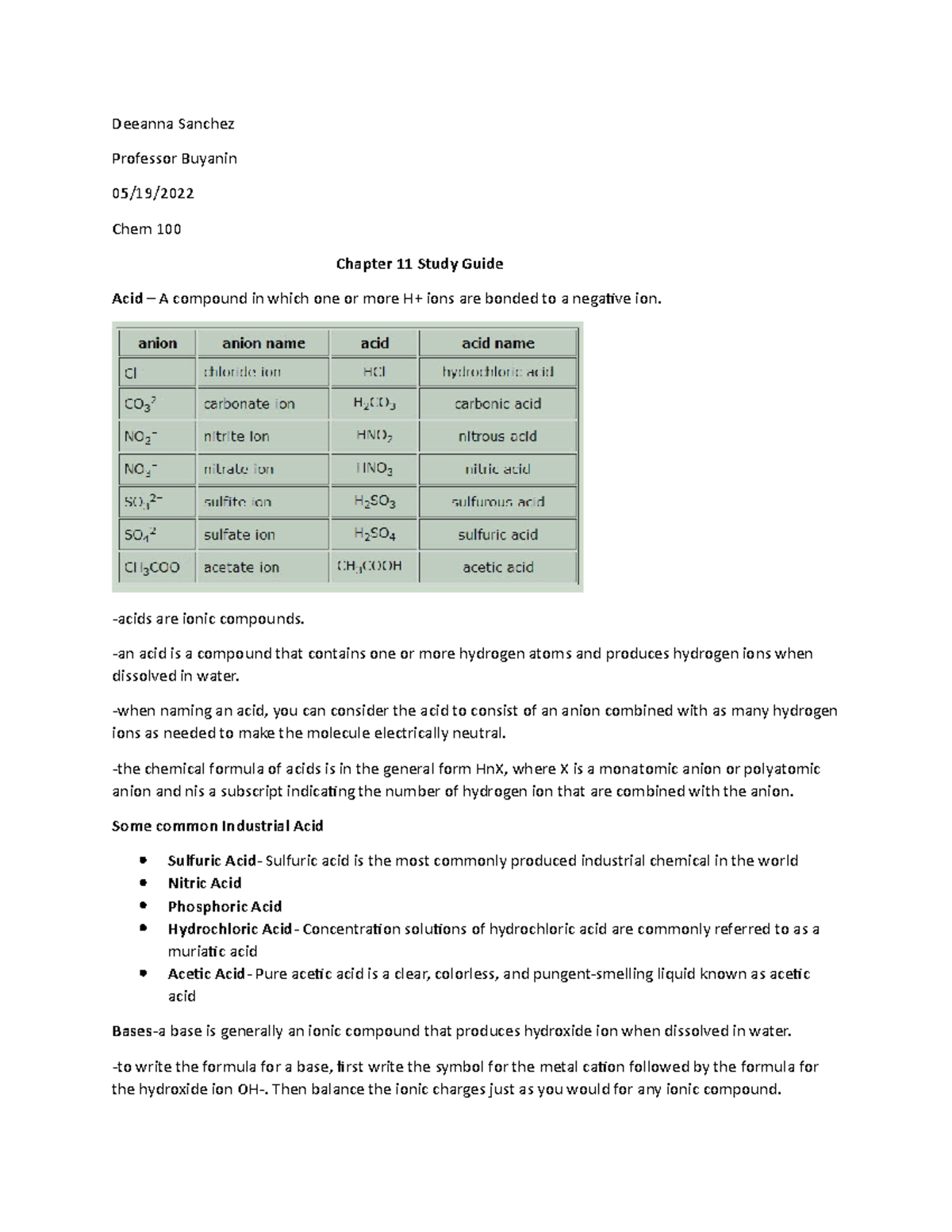 Chapter 11 Study Guide - Deeanna Sanchez Professor Buyanin 05/19/ Chem ...