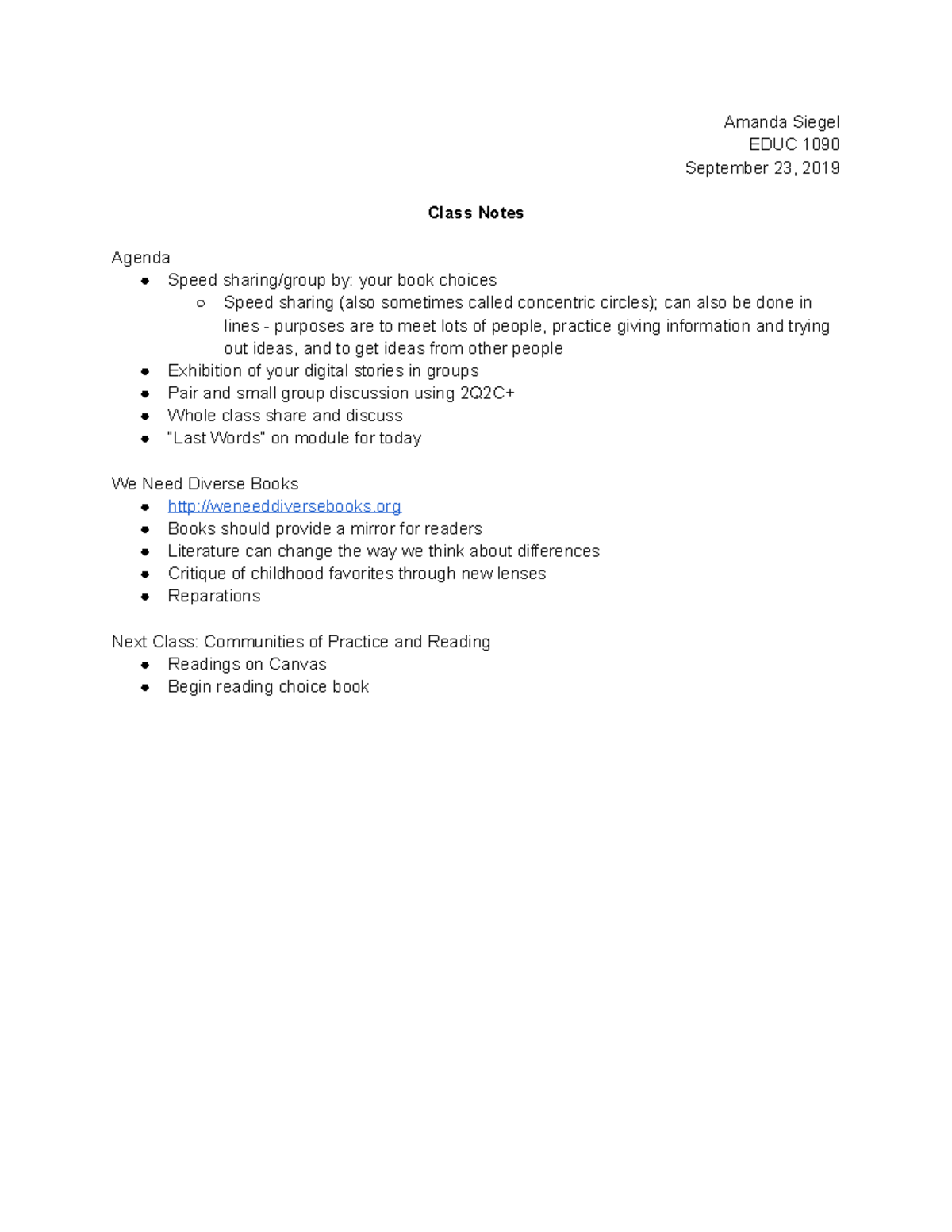9/23 Class Notes - Professor Laura Snyder - Amanda Siegel EDUC 1090 ...