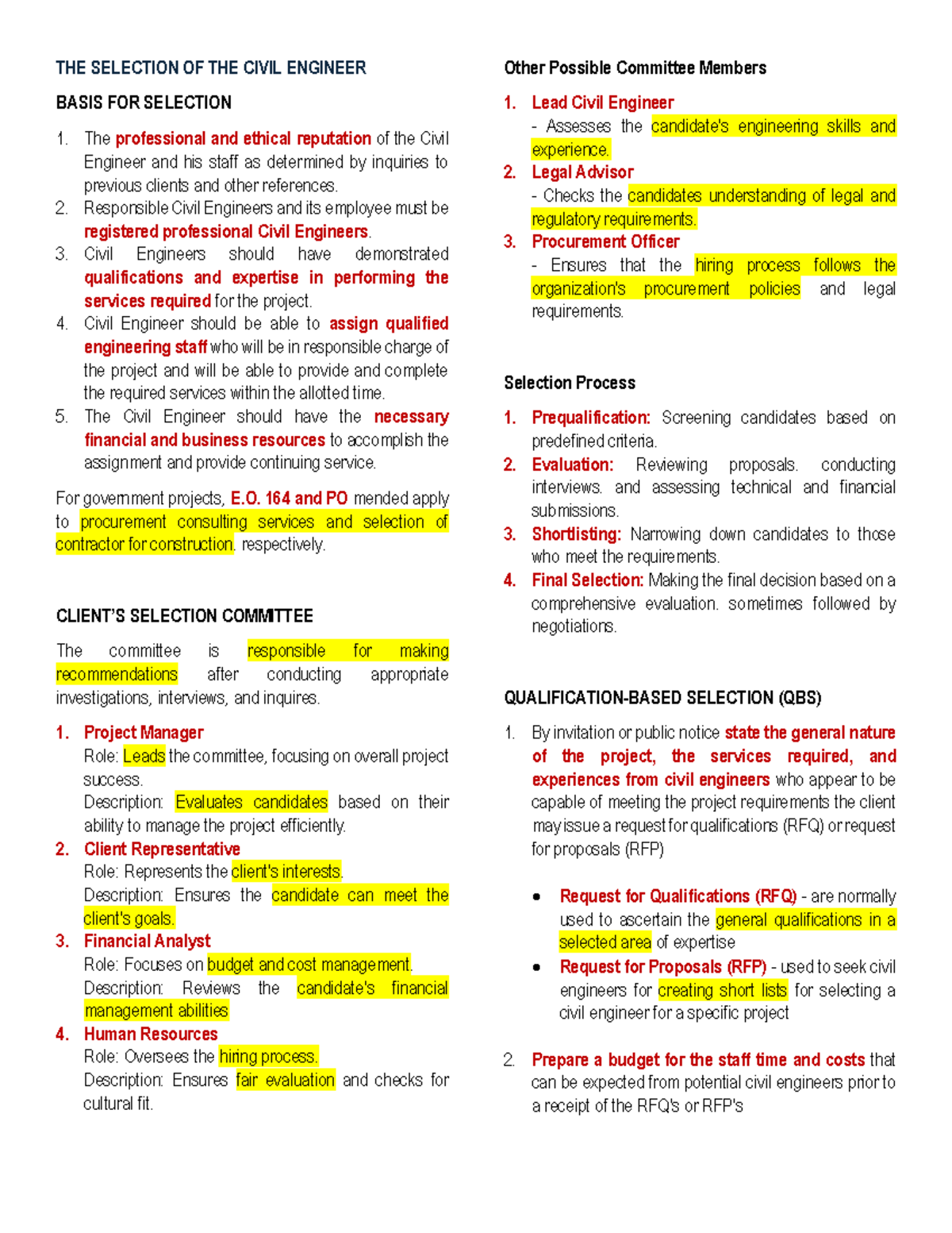 Module 3 - THE SELECTION OF THE CIVIL ENGINEER BASIS FOR SELECTION The ...