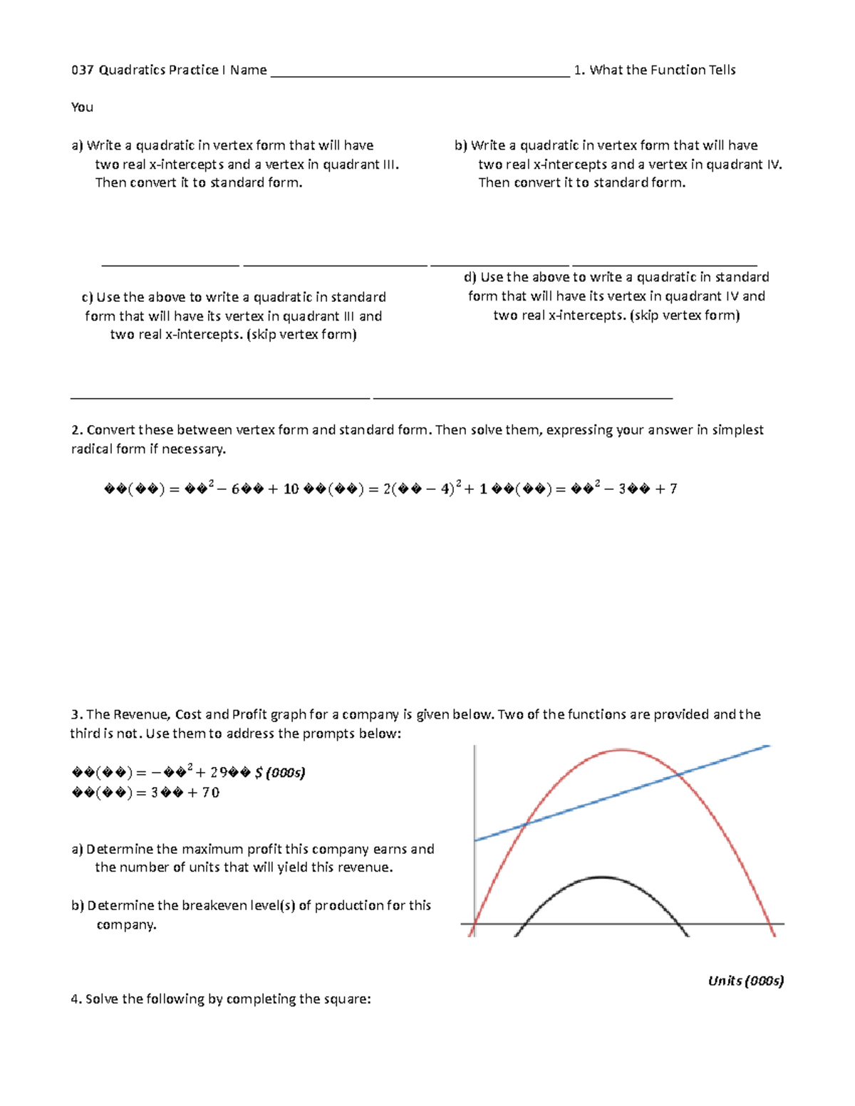 Quadratic Practice - Lecture Notes - 037 Quadratics Practice I Name ...