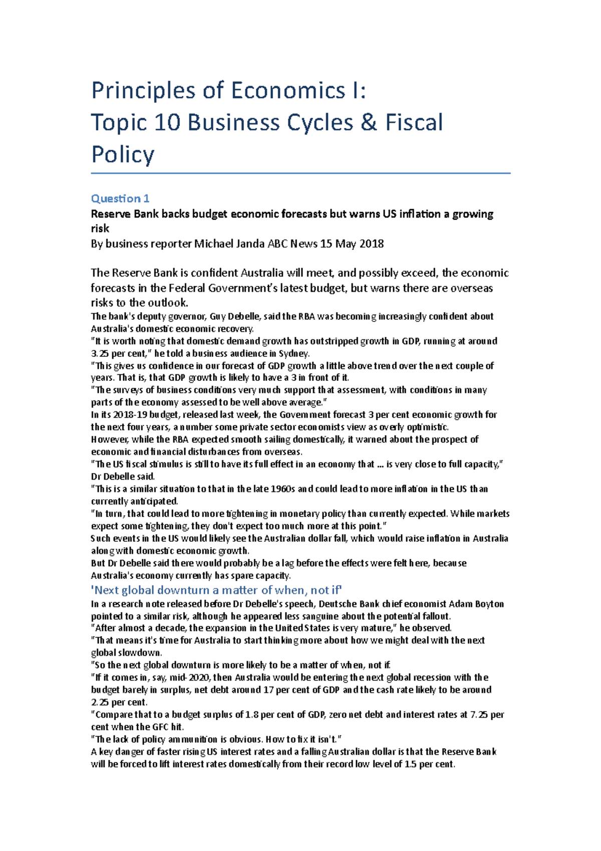 Topic 10 - Tutorial 10 questions - Principles of Economics I: Topic 10 ...