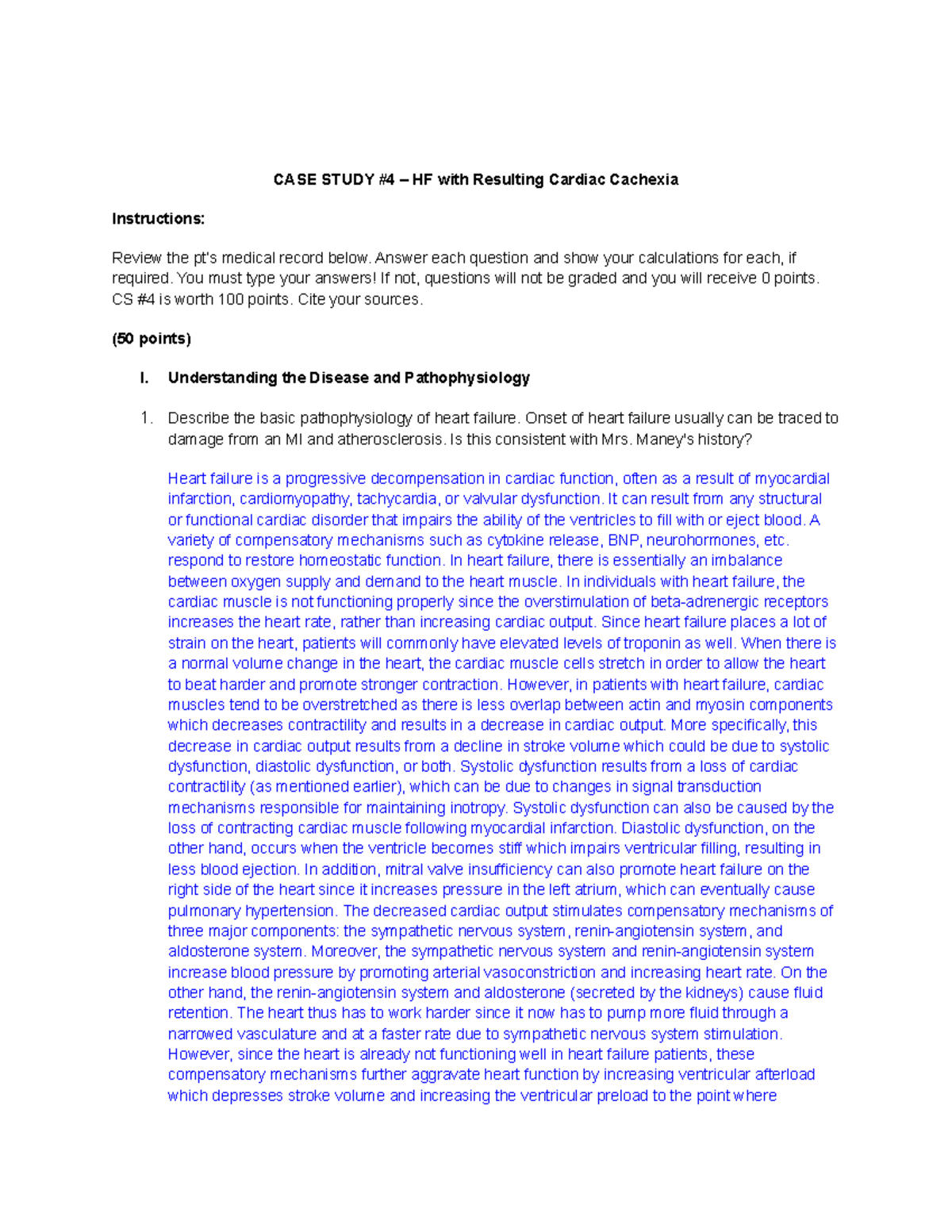 NST 161A Case Study #4 Final - CASE STUDY #4 – HF with Resulting Cardiac Cachexia Instructions ...